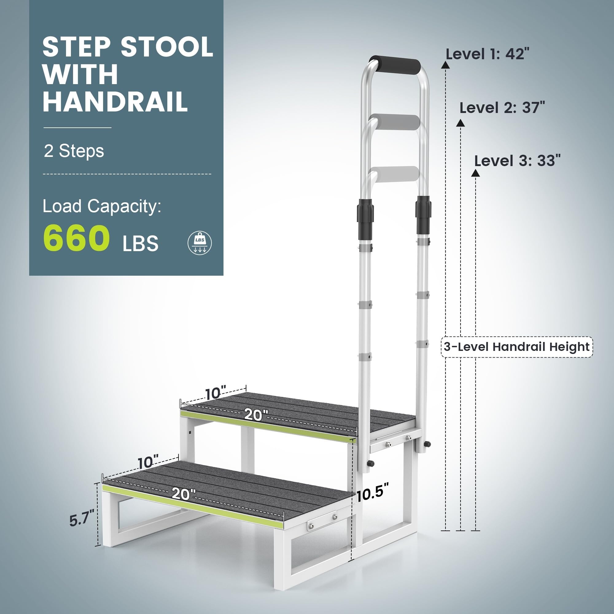 Wudkey 20in W 2-Step Adjustable Handrail White Step Stool in the Step ...