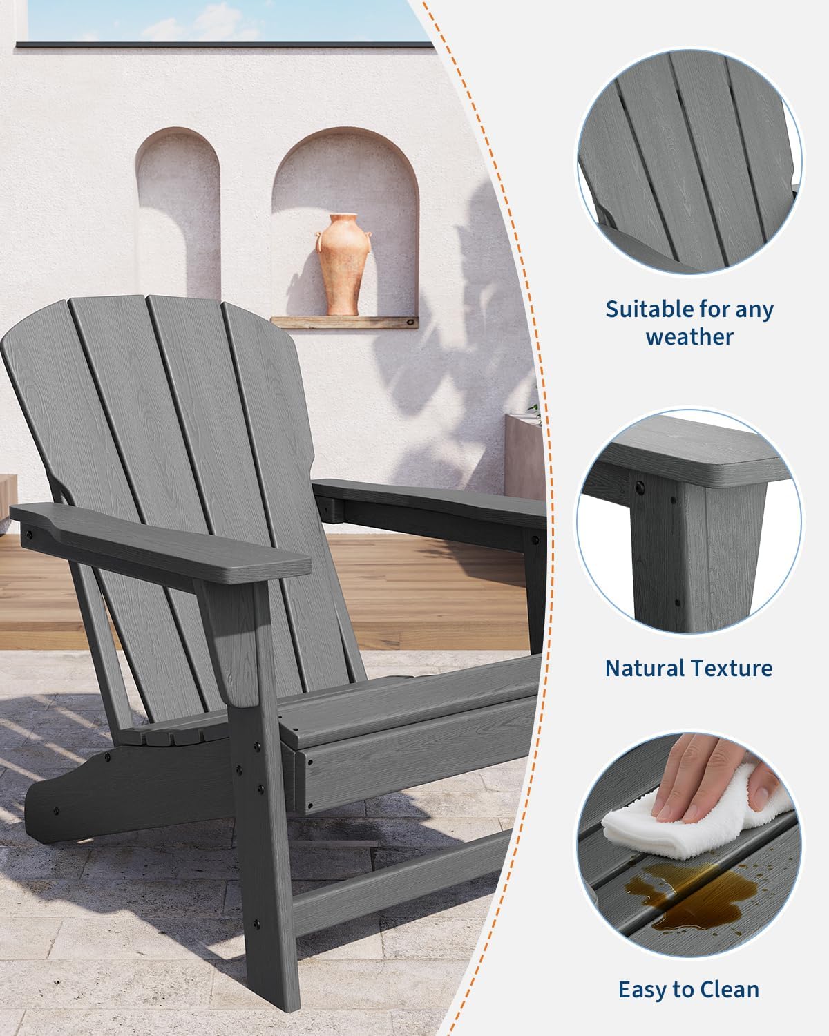 Garvee Modern HDPE Plastic Adirondack Chair Set of 4 Oversize 380 LB ...