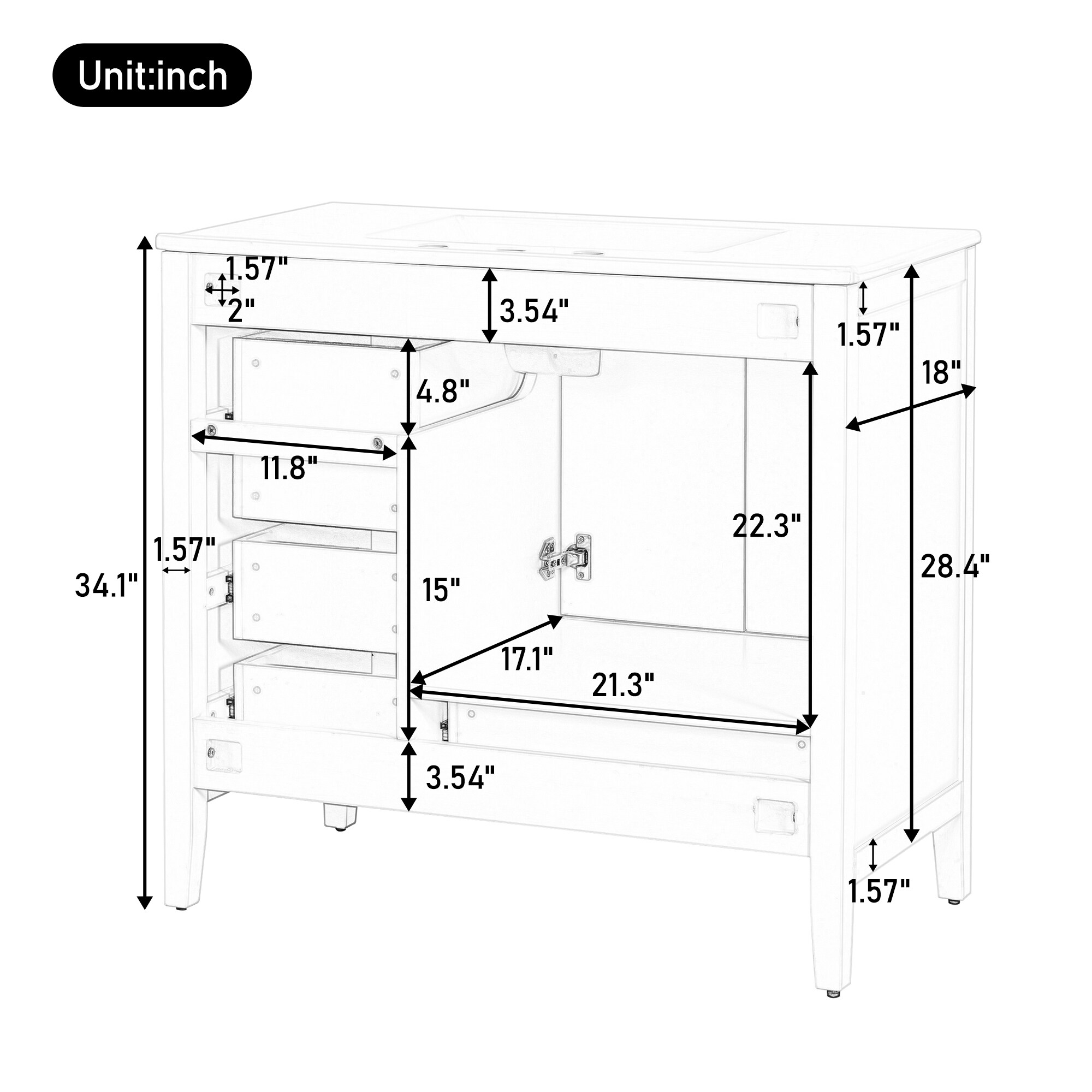 ModernLuxe Assembly Required 36inch Bathroom Vanity with Sink Bathroom ...