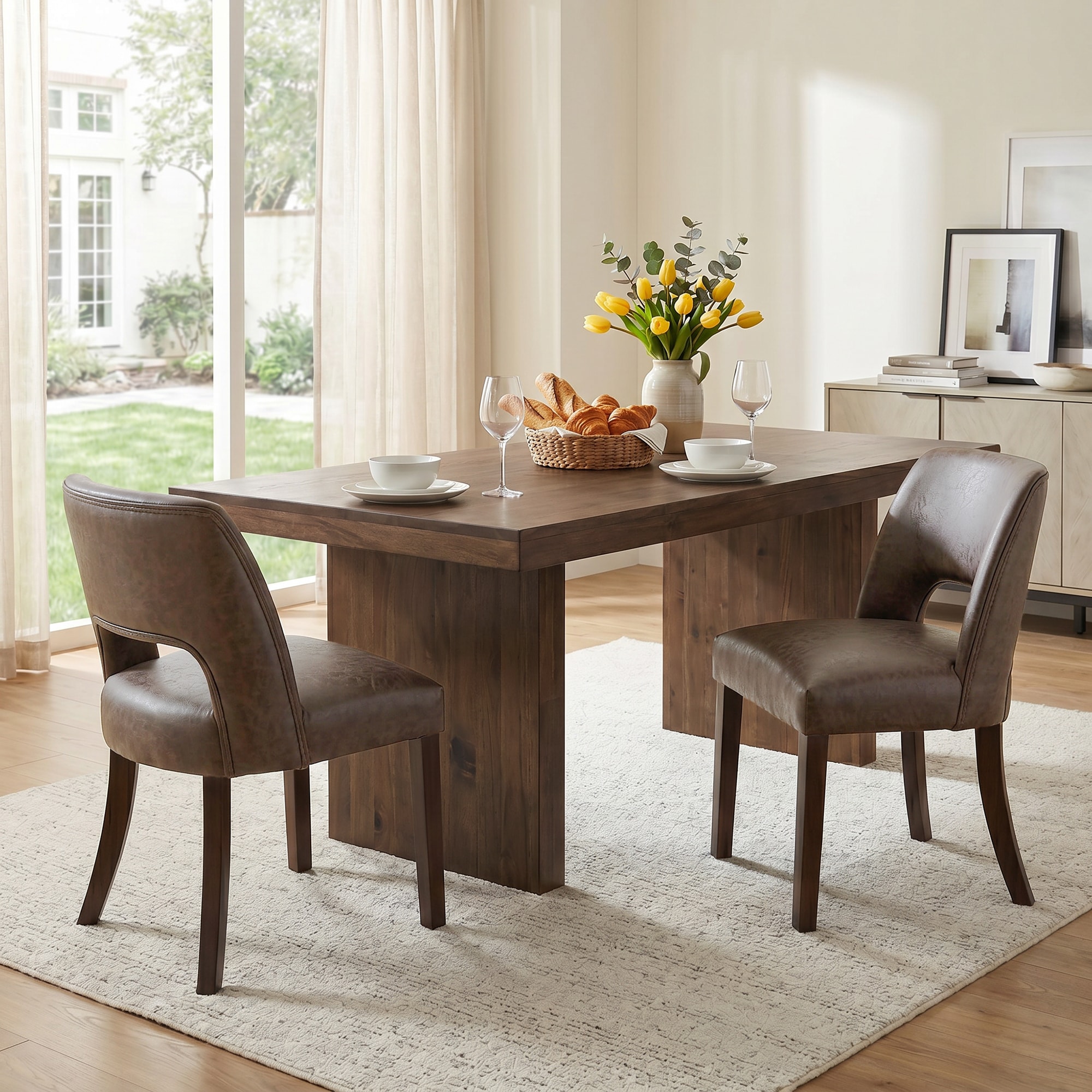 Keoni Faux Leather Upholstered Dining Chairs Set of 4 High Density Foam ...