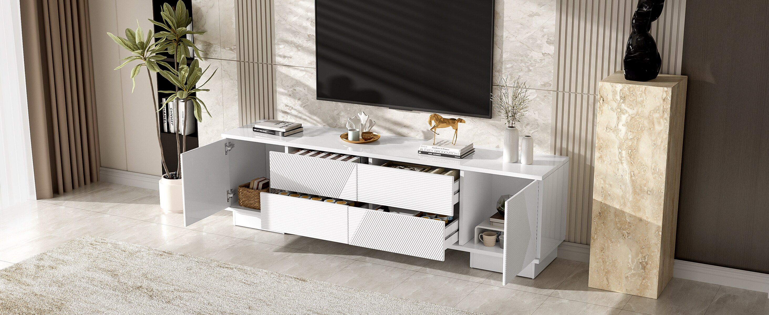 Afoxsos 70.8 inch Modern TV Stand for TVs up to 75 in MDF Media Console ...