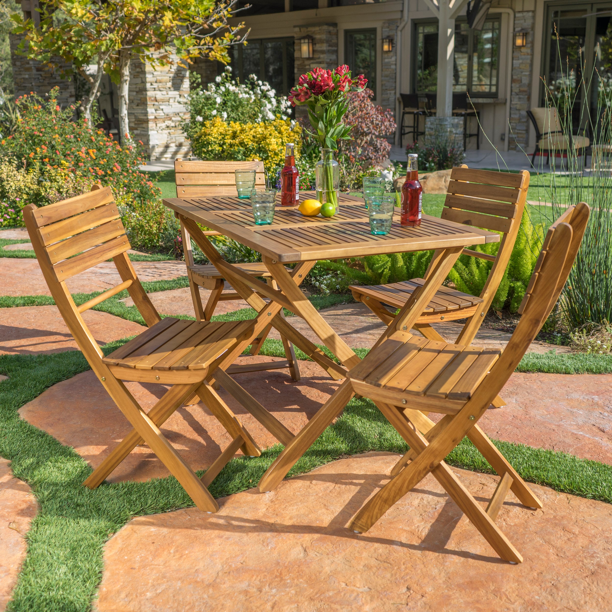 Christopher Knight Home Positano Outdoor Acacia Wood Foldable Dining ...