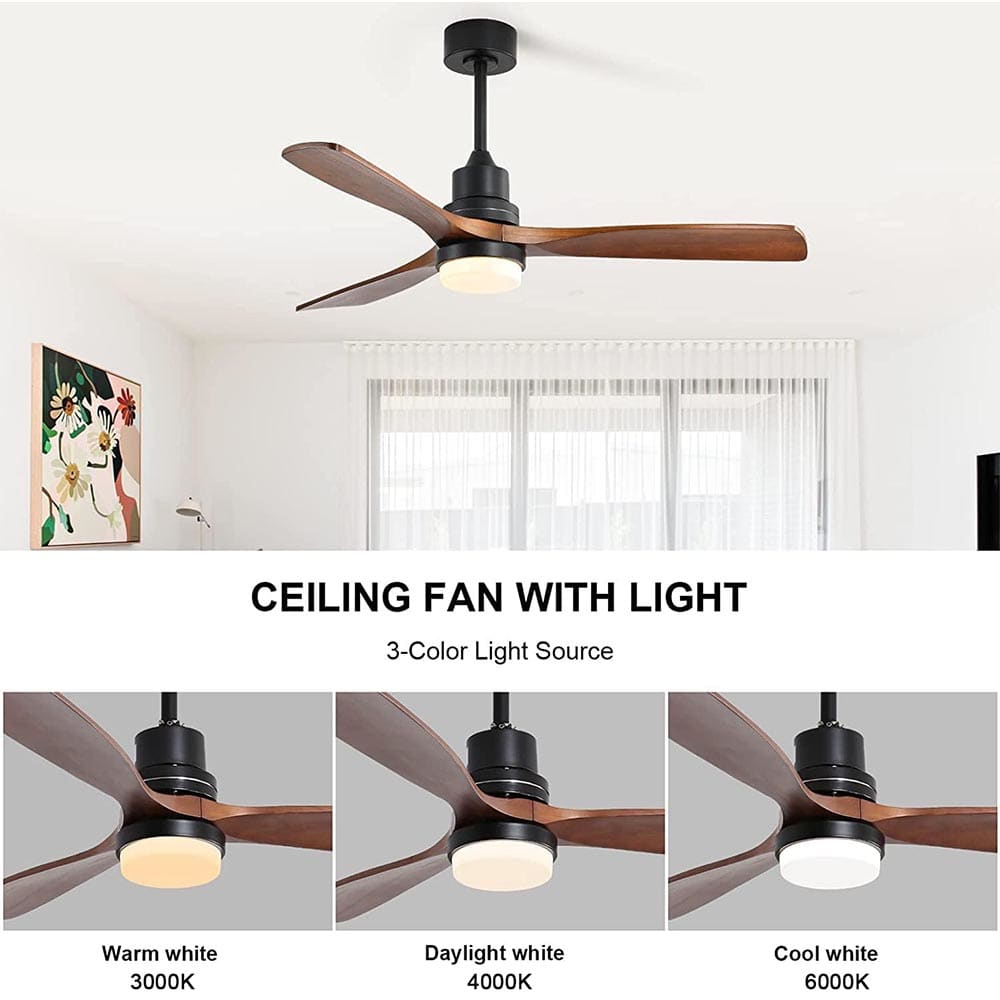 JUJABU Black 60 inch 3 Solid Wood Blade DC Motor Ceiling Fan Decorate ...