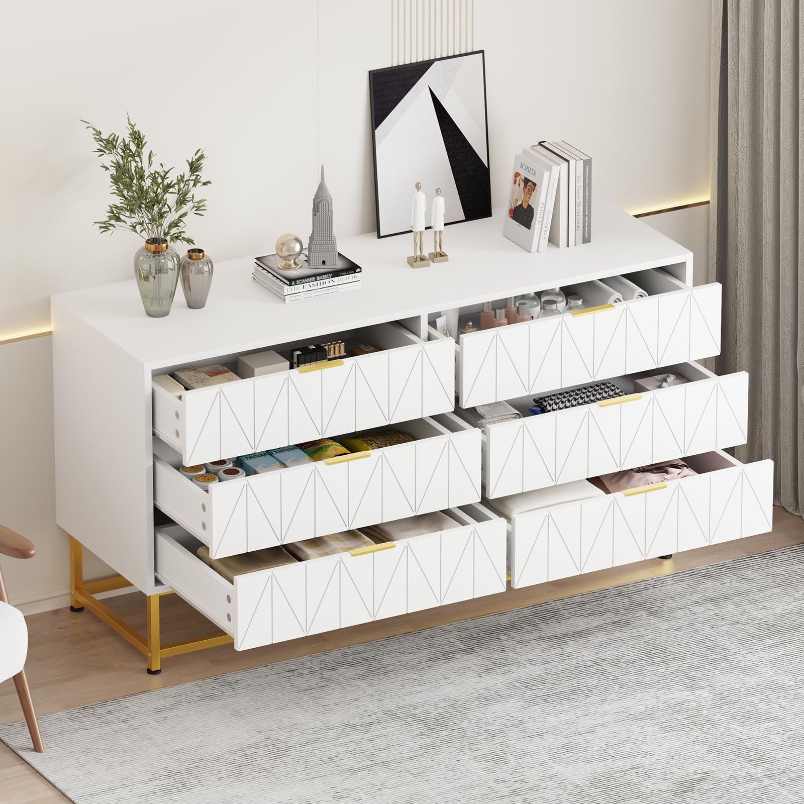 Garvee 6 Drawer Fabric Dresser with Wood Top Small Storage Chest ...