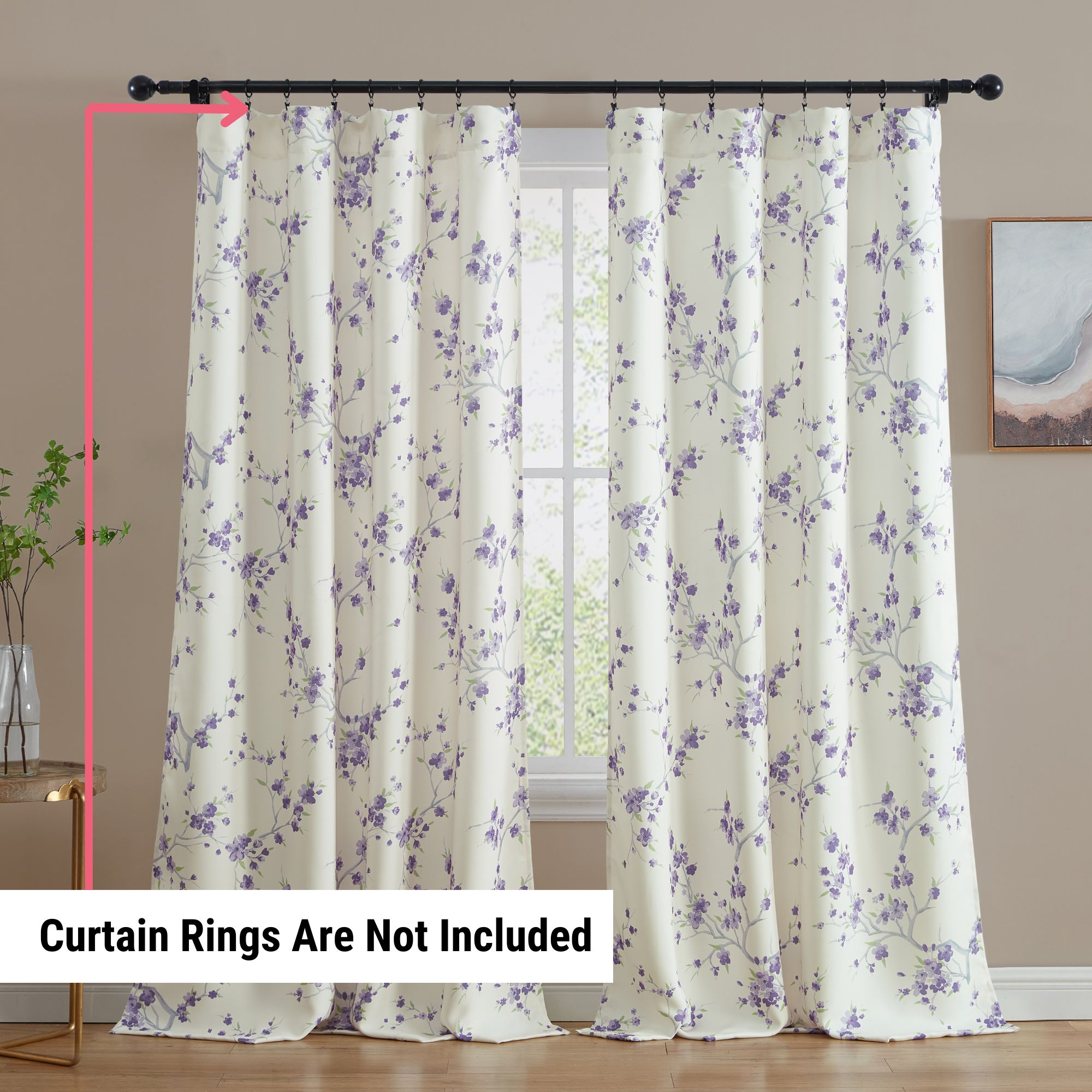 HLC.me Jasmine Floral Room Darkening Window Curtain Rod Pocket Pole Top ...