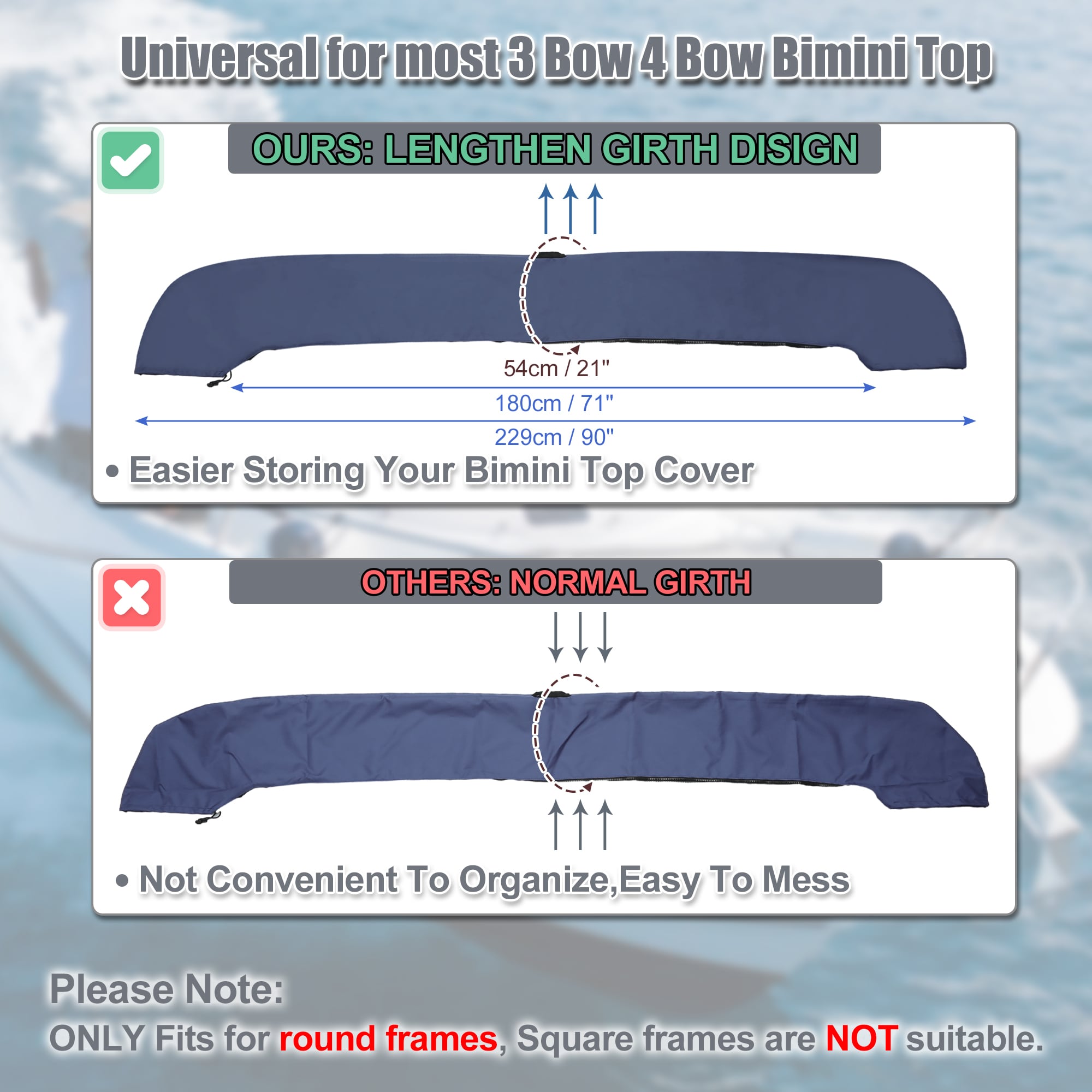 Unique Bargains Round Frame Bimini Top Storage Boot Cover with Light ...