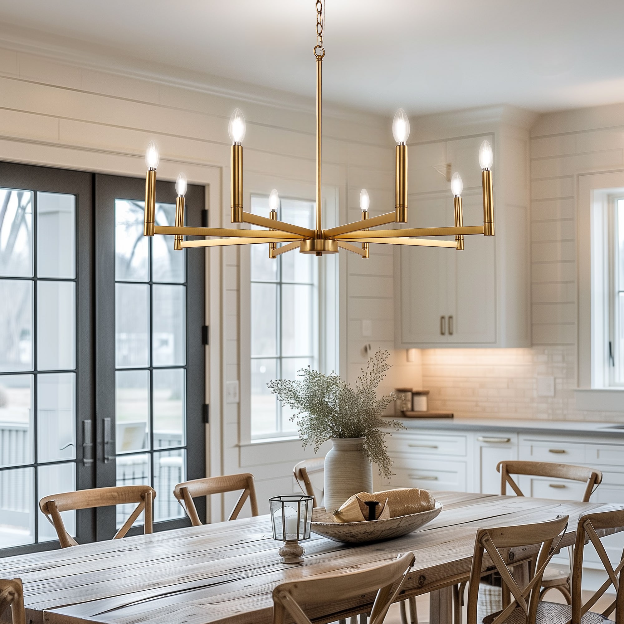 DORESshop 8 Light Gold Candle Pendant Light with Farmhouse and ...