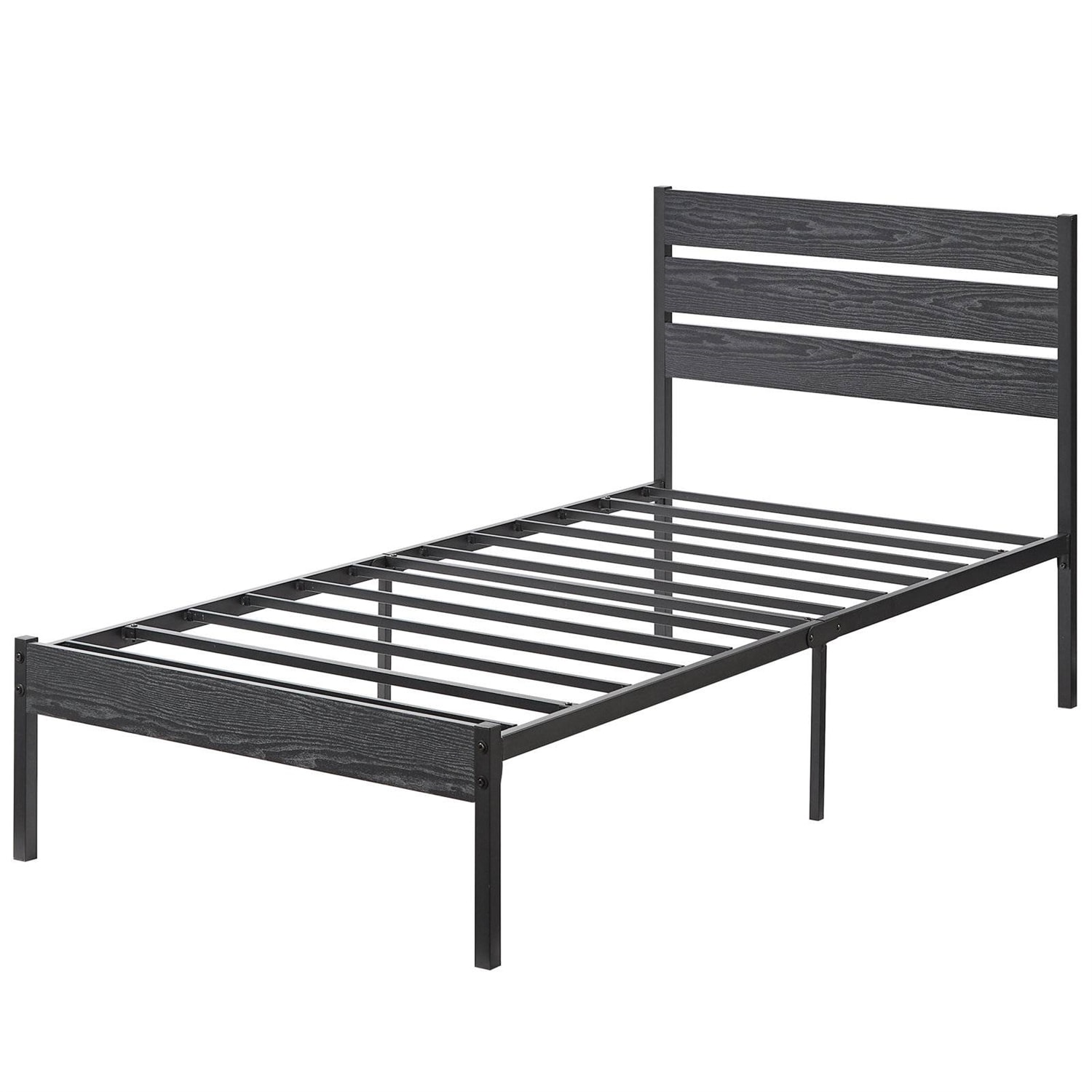 Slickblue Black Engineered Wood Iron Platform Bed Queen/ Full/ Twin ...