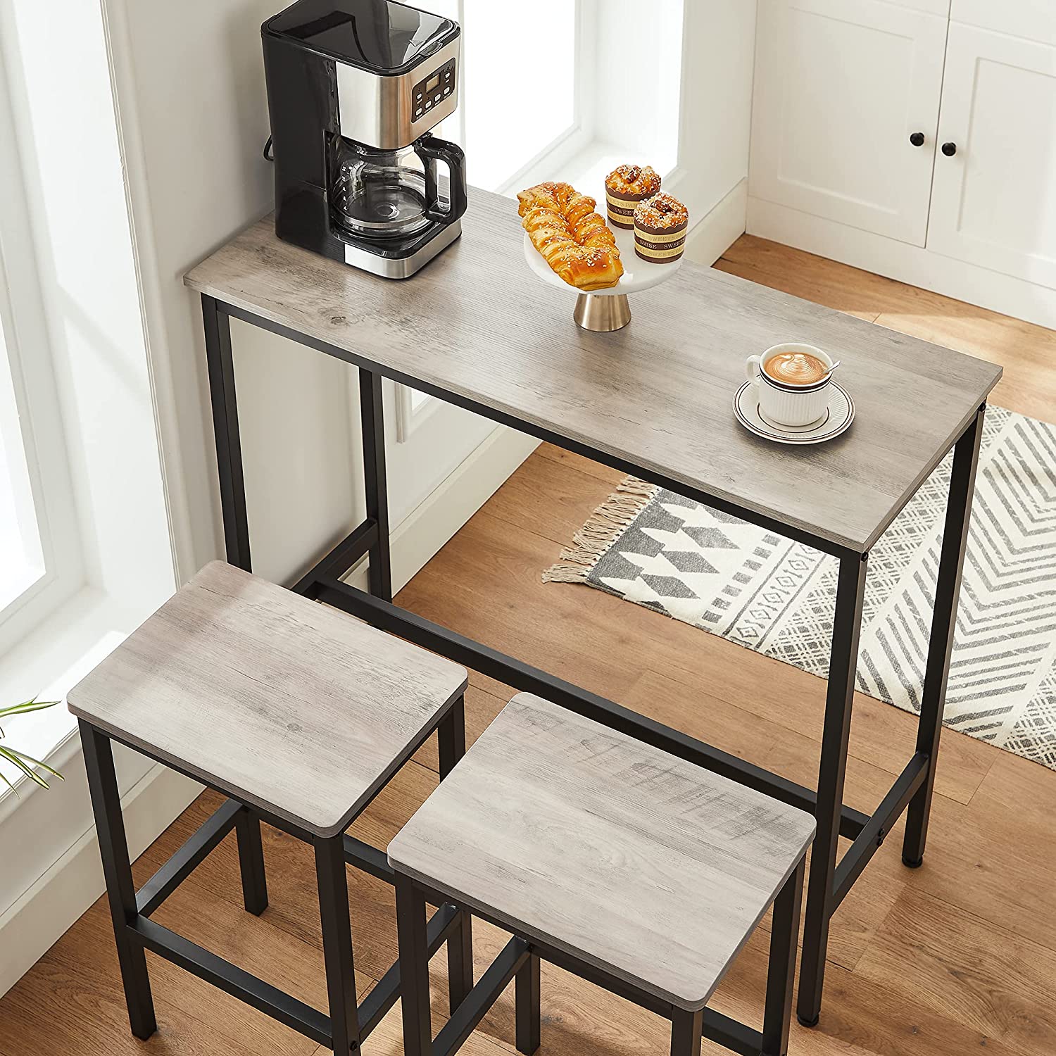 Slickblue Set of 2- Backless Bar Stool with Wood-Look Seat and Black ...