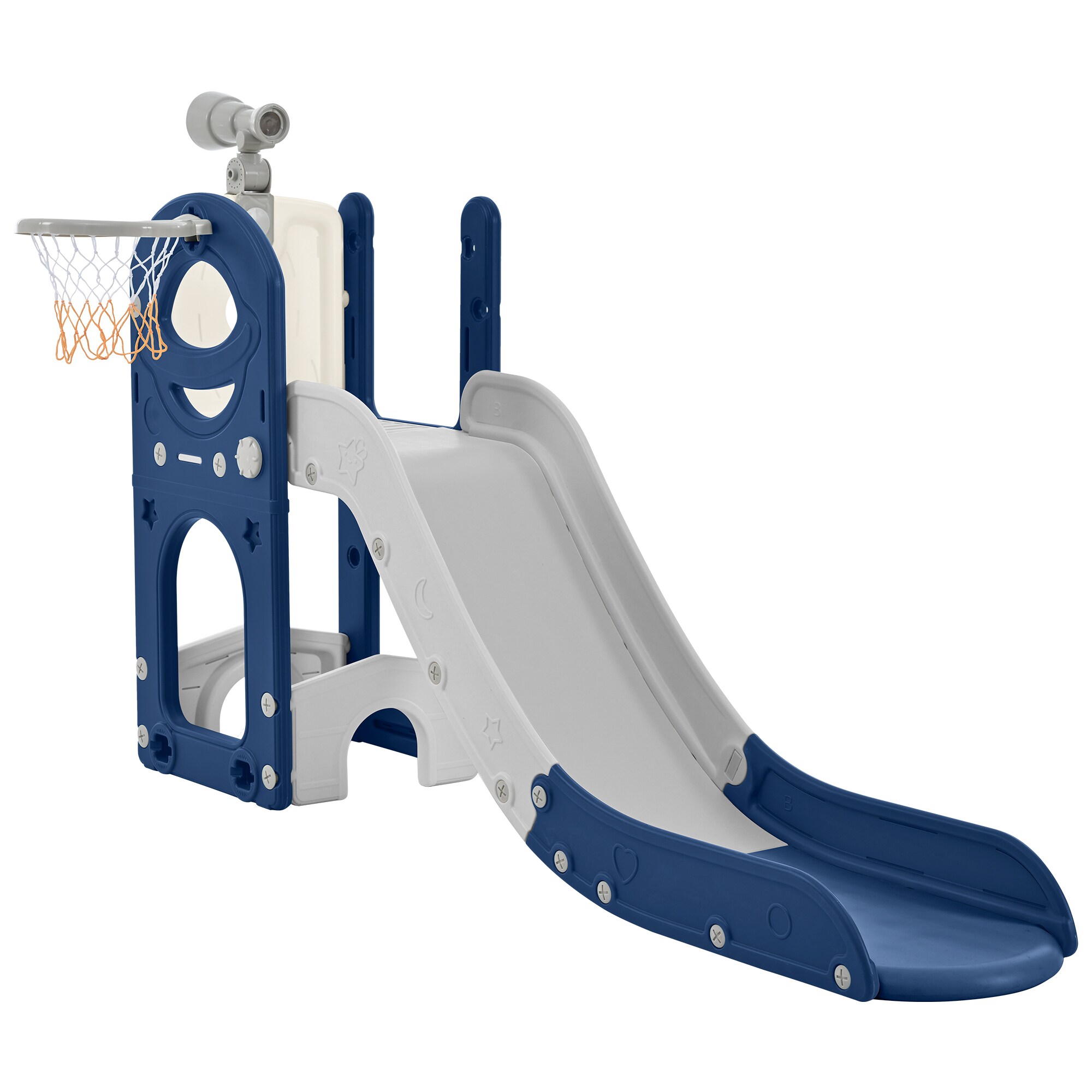 CESICIA Blue Plastic Playset with Slide, Swing, and Basketball Hoop ...