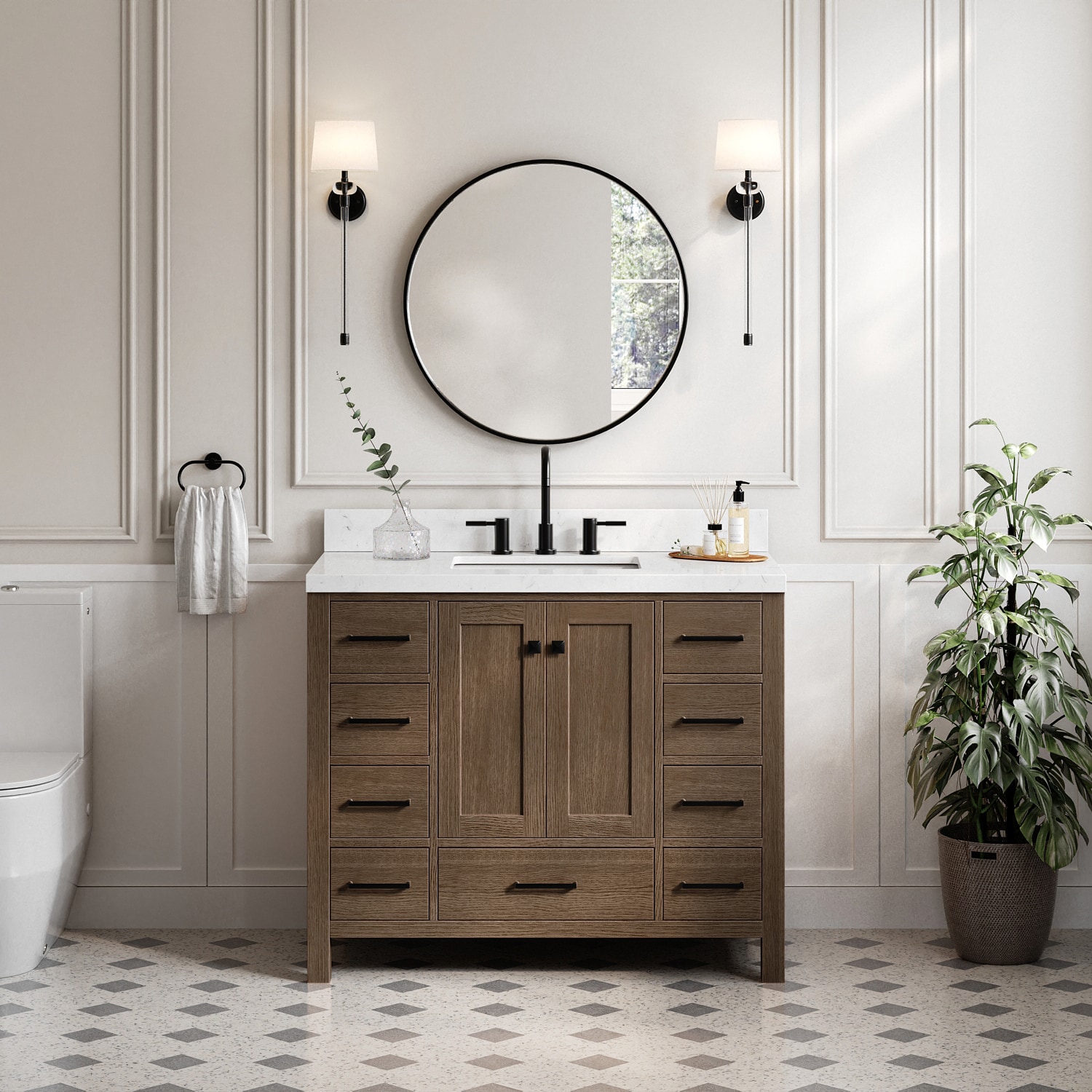ARIEL Cambridge 42-in Brown Oak Bathroom Vanity Base Cabinet without ...