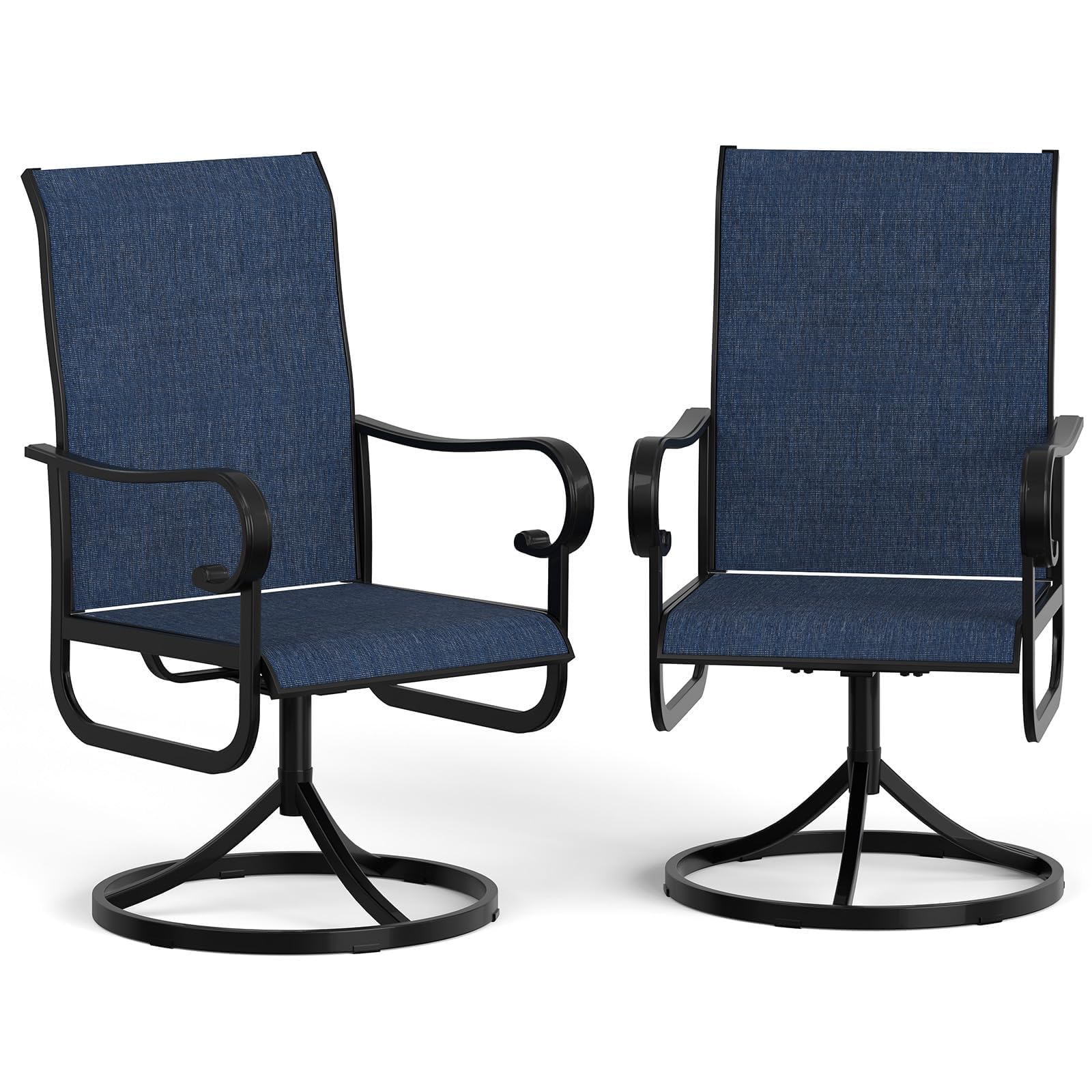 Assile Set of 4 Navy Blue and Black Outdoor Swivel Dining Chairs Metal ...