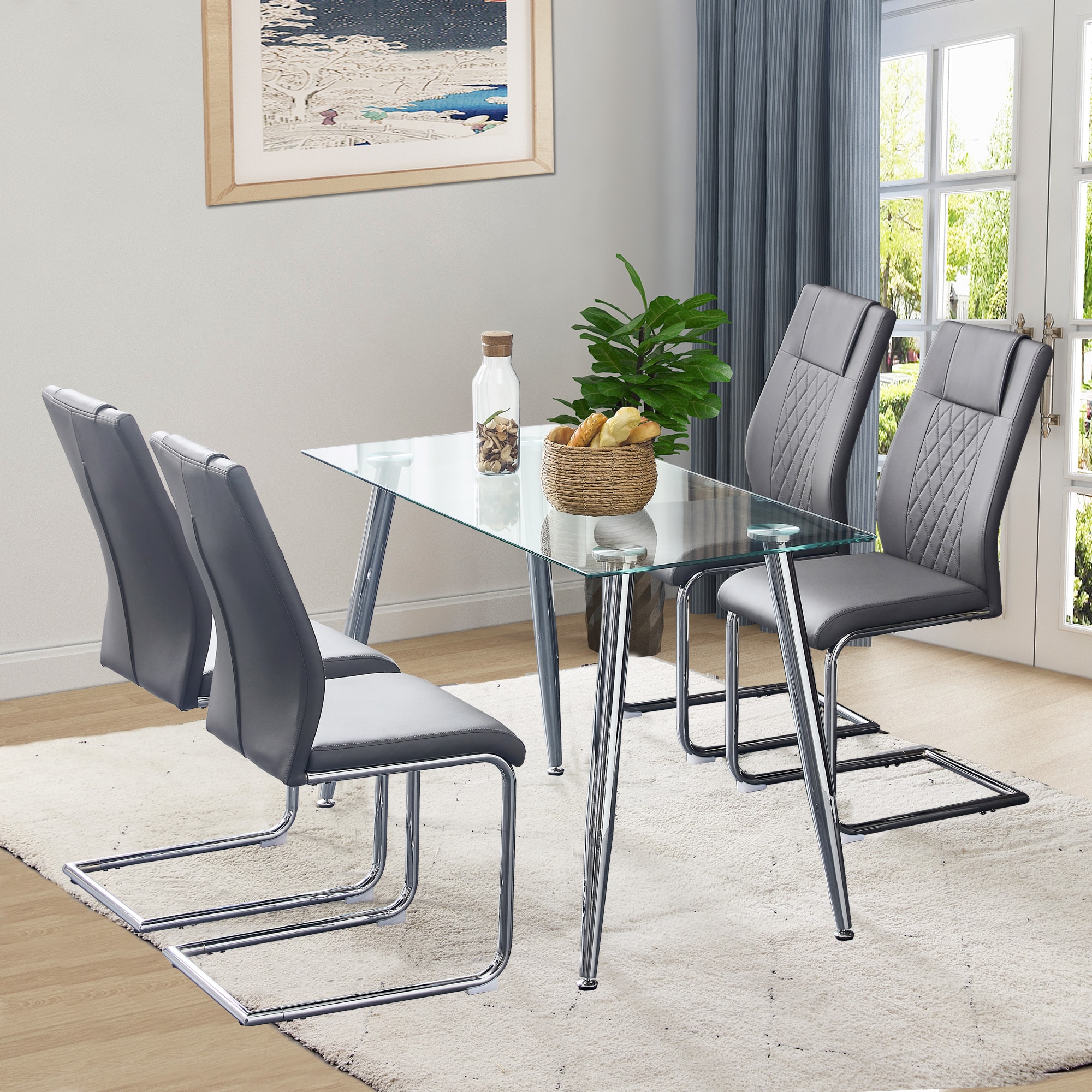 LOVMOR Modern Dining Chairs with Faux Leather Padded Seat Dining Living ...
