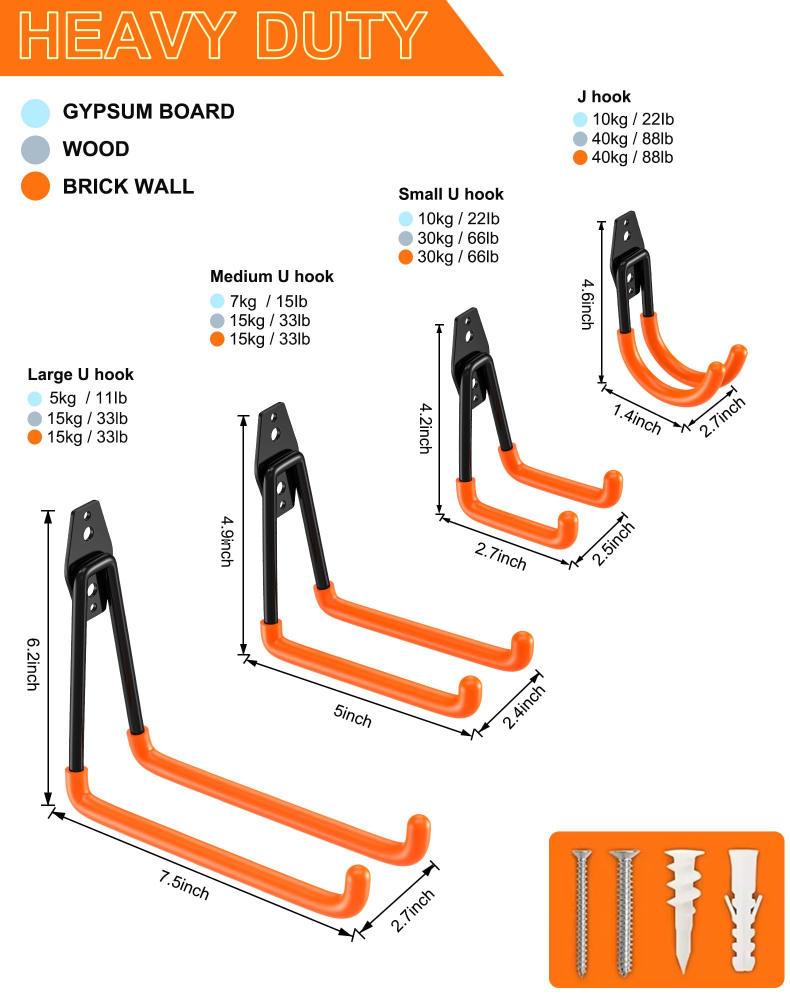 Etokfoks 12 Pack Heavy Duty Garage Hooks Wall Mount Utility Hooks for ...