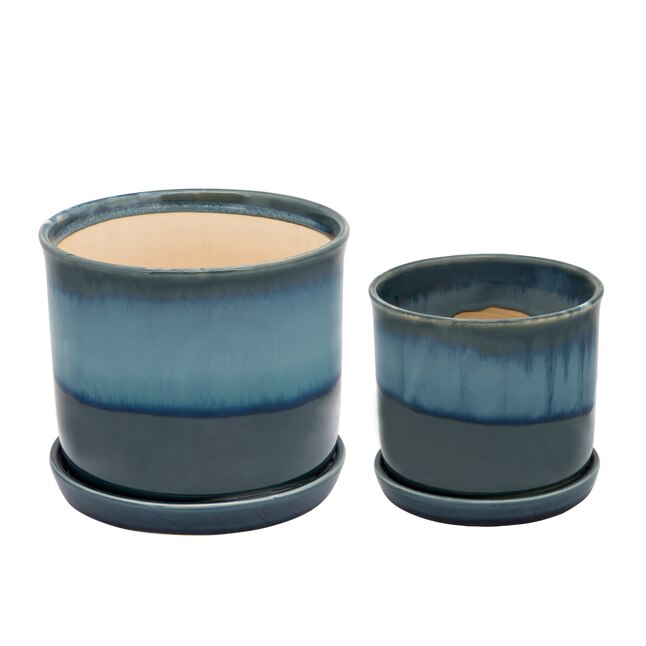 Sagebrook Home 8-in W x 8-in H Blue Ceramic Indoor/Outdoor Planter in ... Sagebrook Home 8-in W x 8-in H Blue Ceramic Indoor/Outdoor Planter in ...