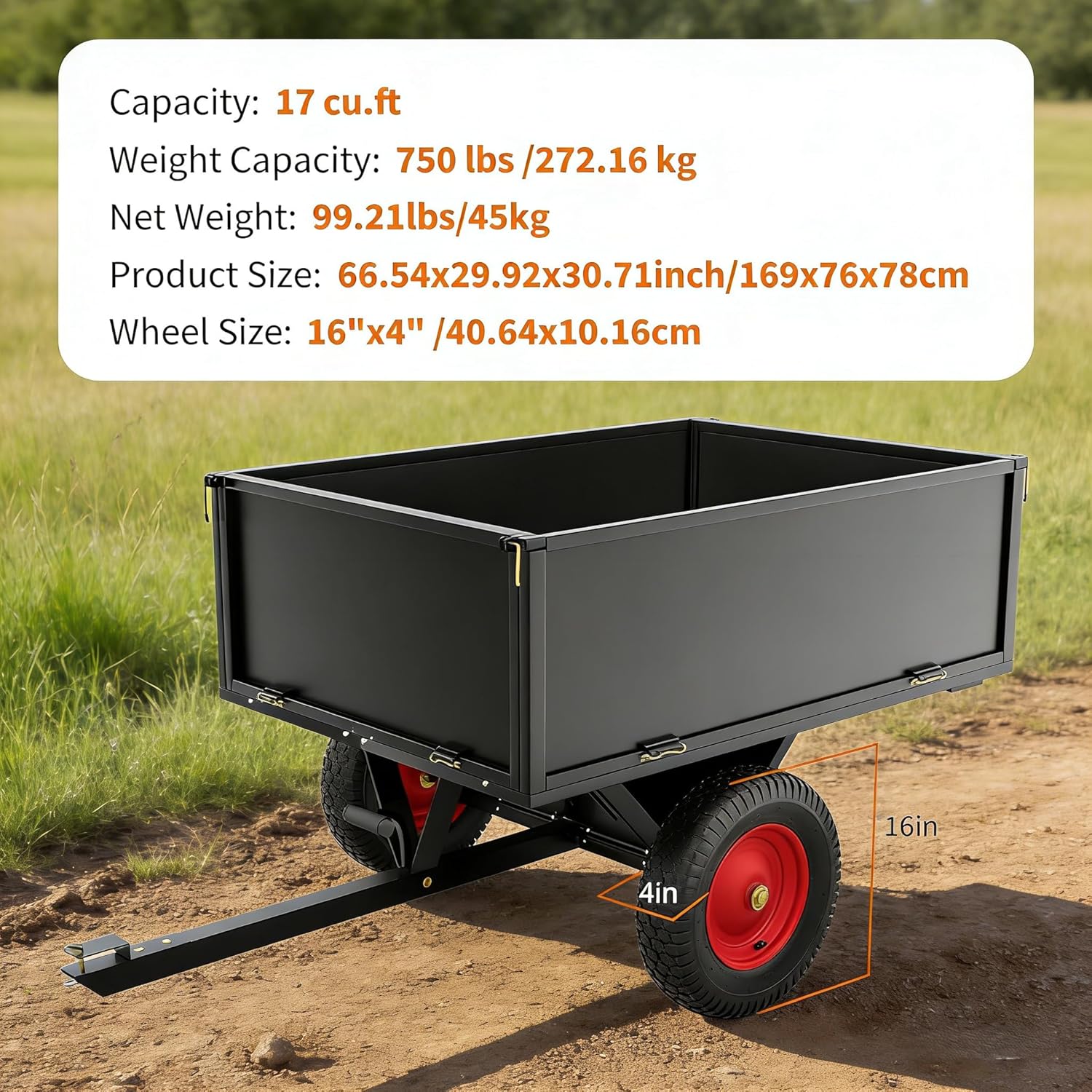 Garvee ATV UTV Trailer Tow Behind Dump Cart 750Lbs 17 Cubic Feet Heavy ...