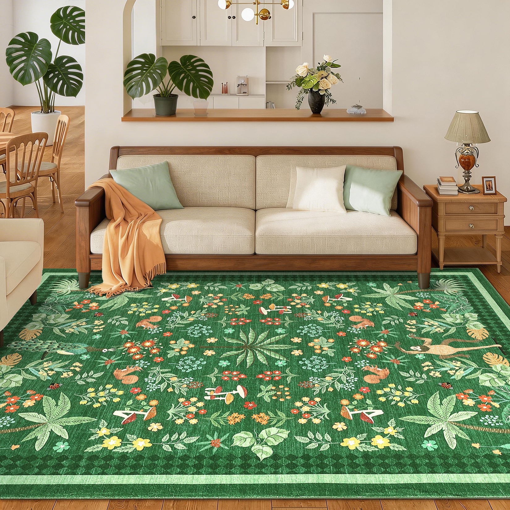 Garvee 9 x 12 ft Green Polyester Rectangular Tropical Animal Print Soft ...