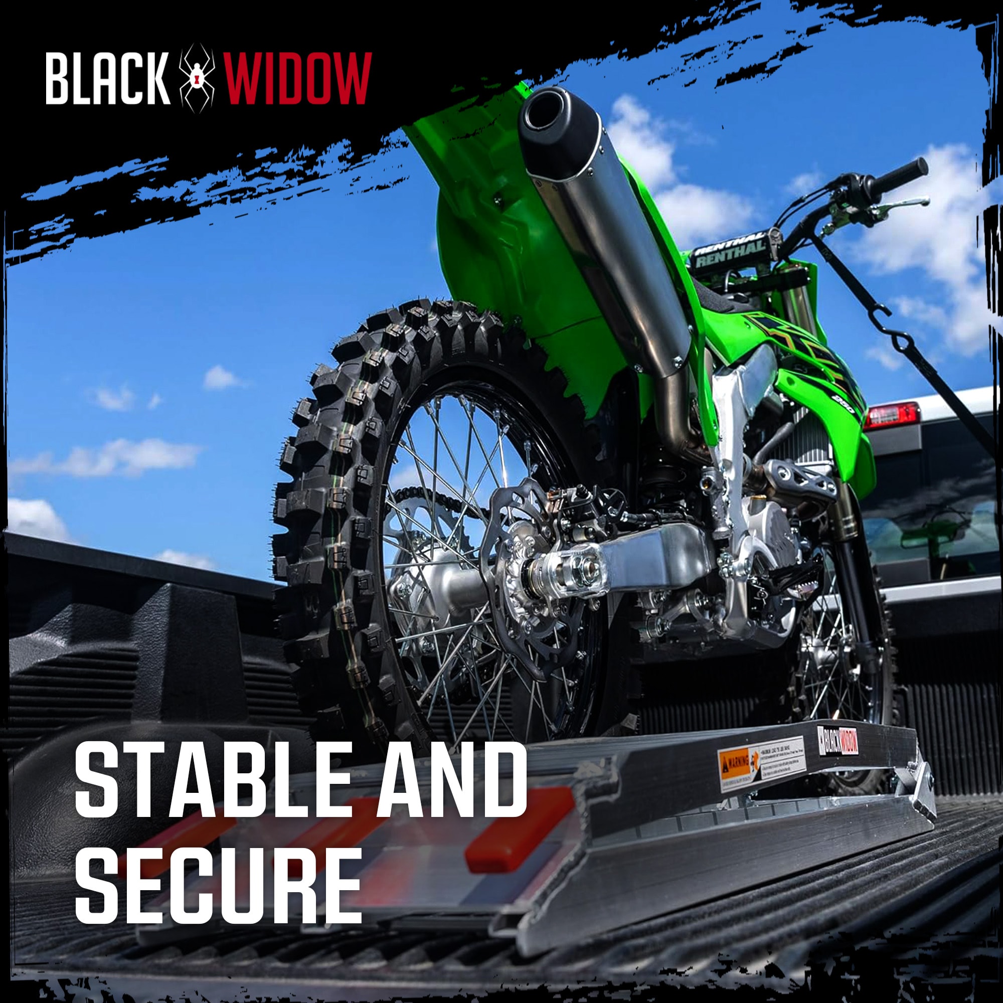 Black Widow Aluminum Folding Motorcycle Ramp Arched Plate Single Runner ...