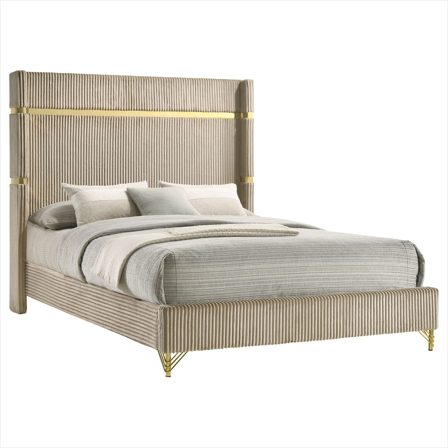 Naturefalls King Upholstered Wingback Bed with Low Profile Frame Linen ...