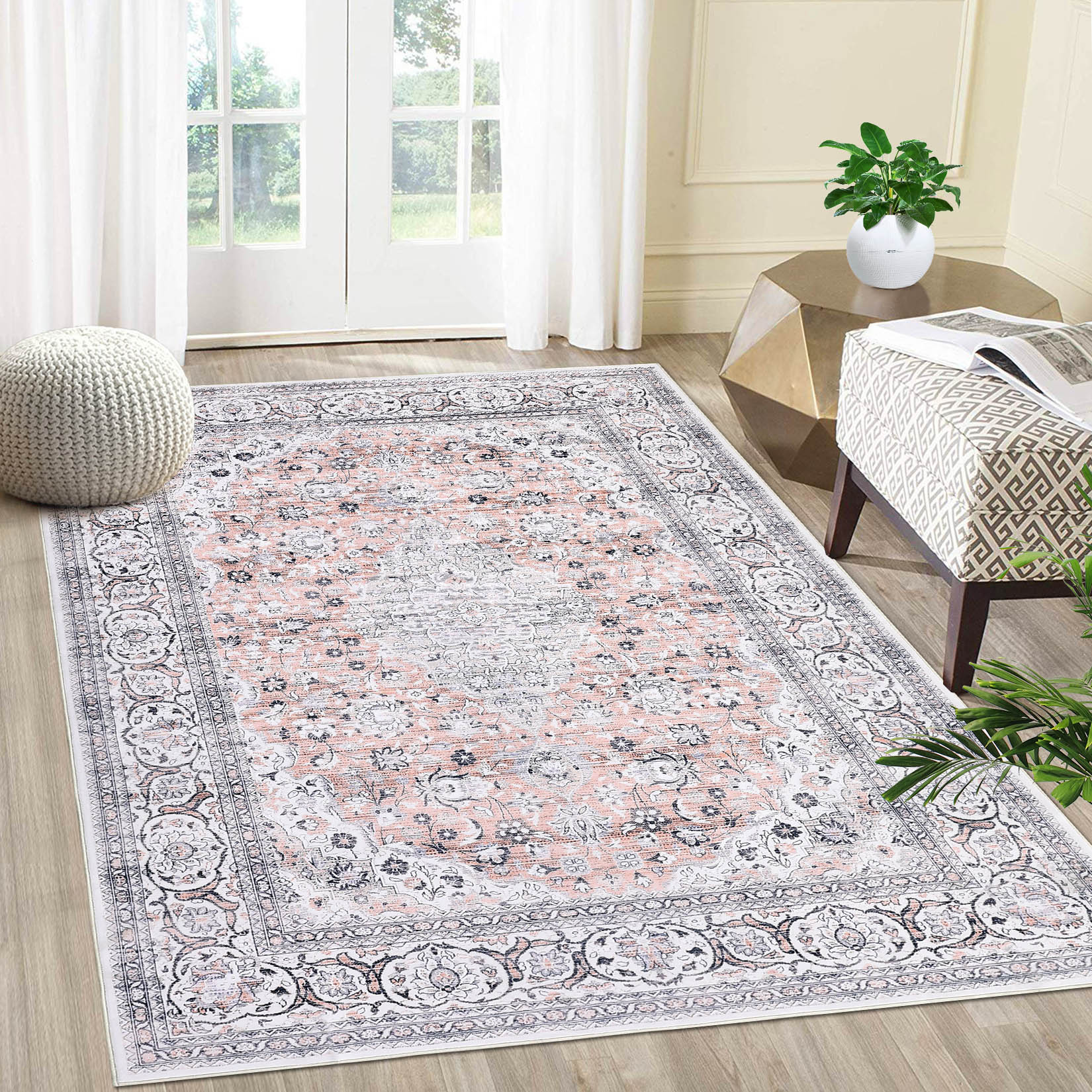 Garvee 3 x 5 (ft) Loomed Polyester Pink Rectangular Indoor Tribal ...