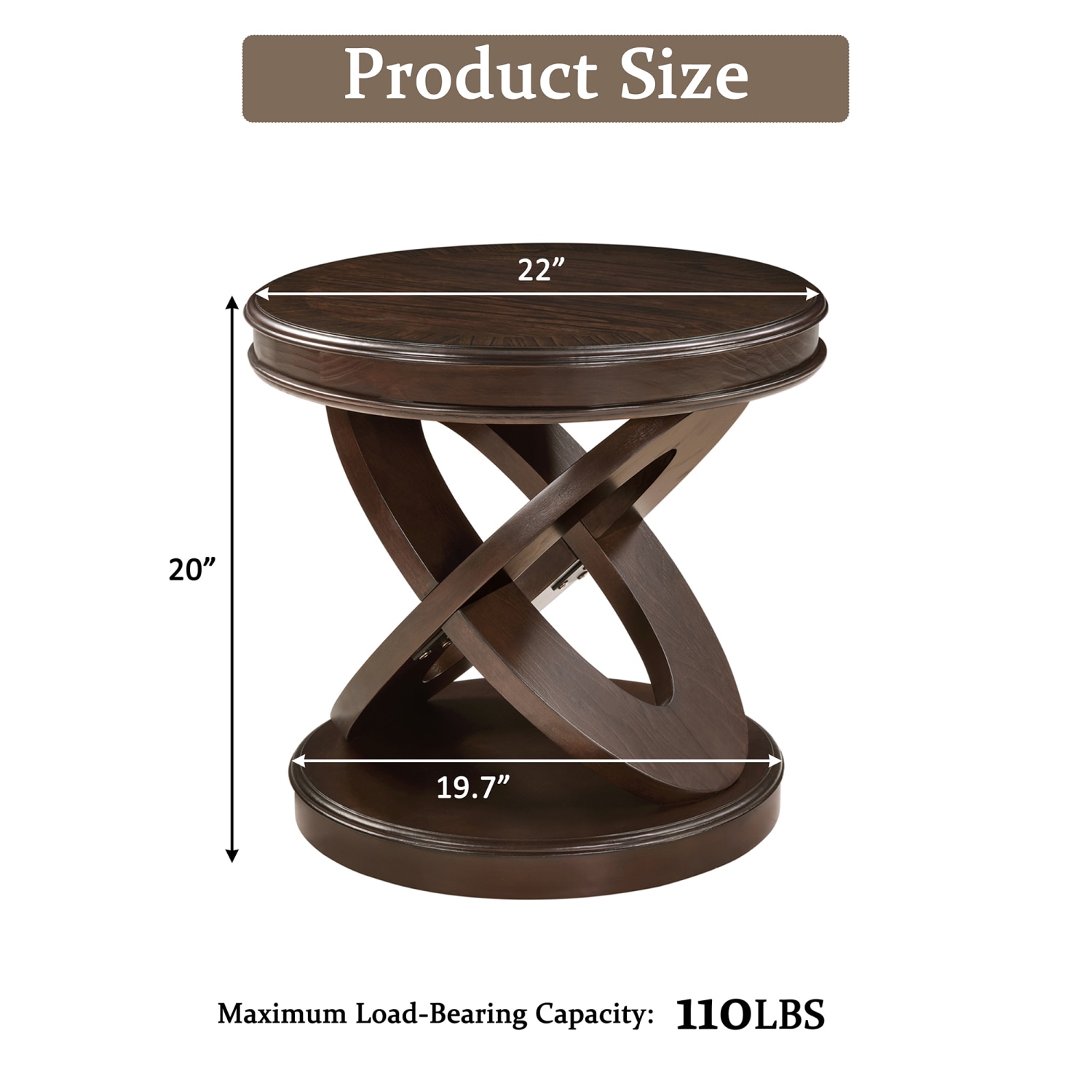 Streamdale Furniture Streamdale Retro Round Wooden End Table X-Base ...
