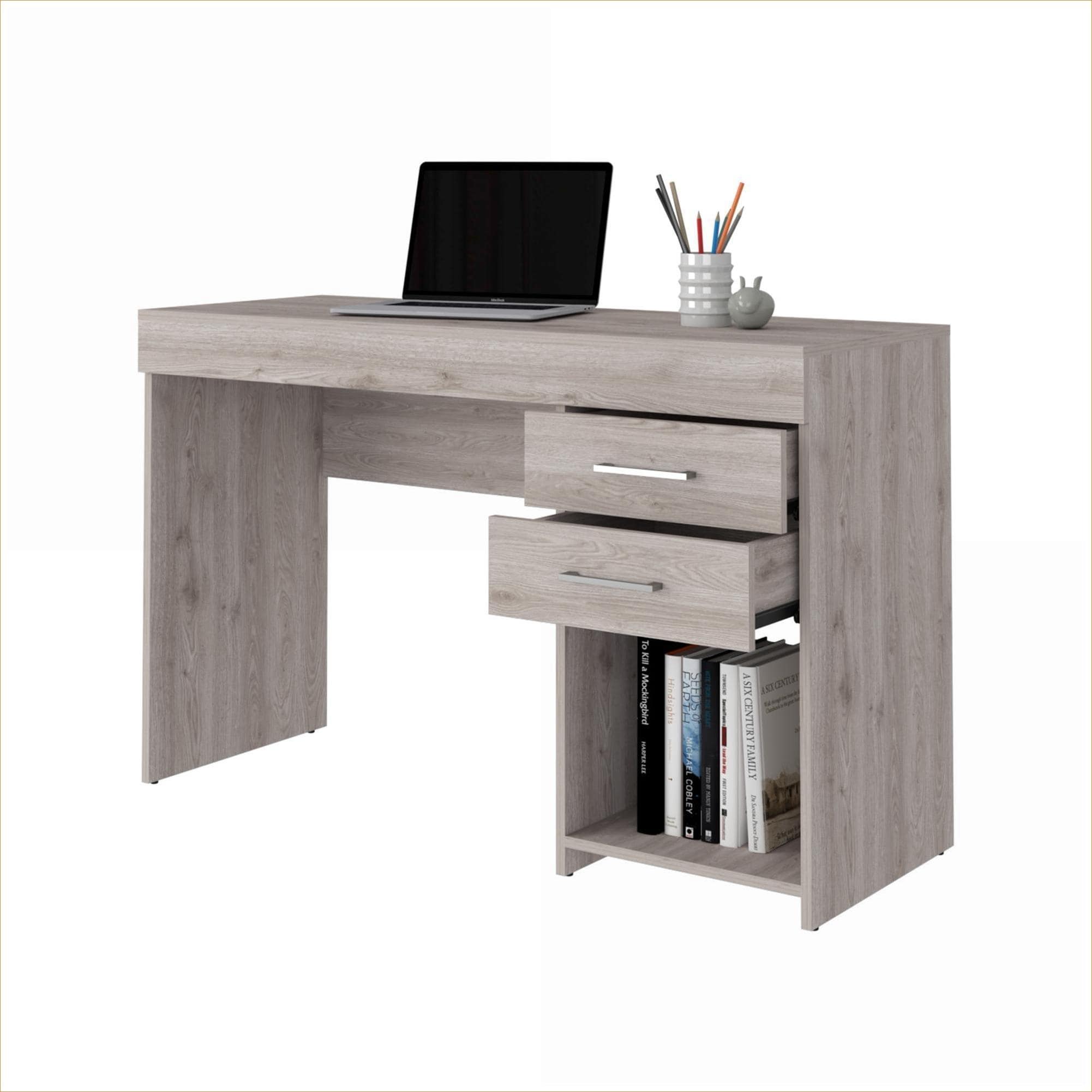 Watnature Storage-Focused Rectangular Computer Desk With Two Drawers ...