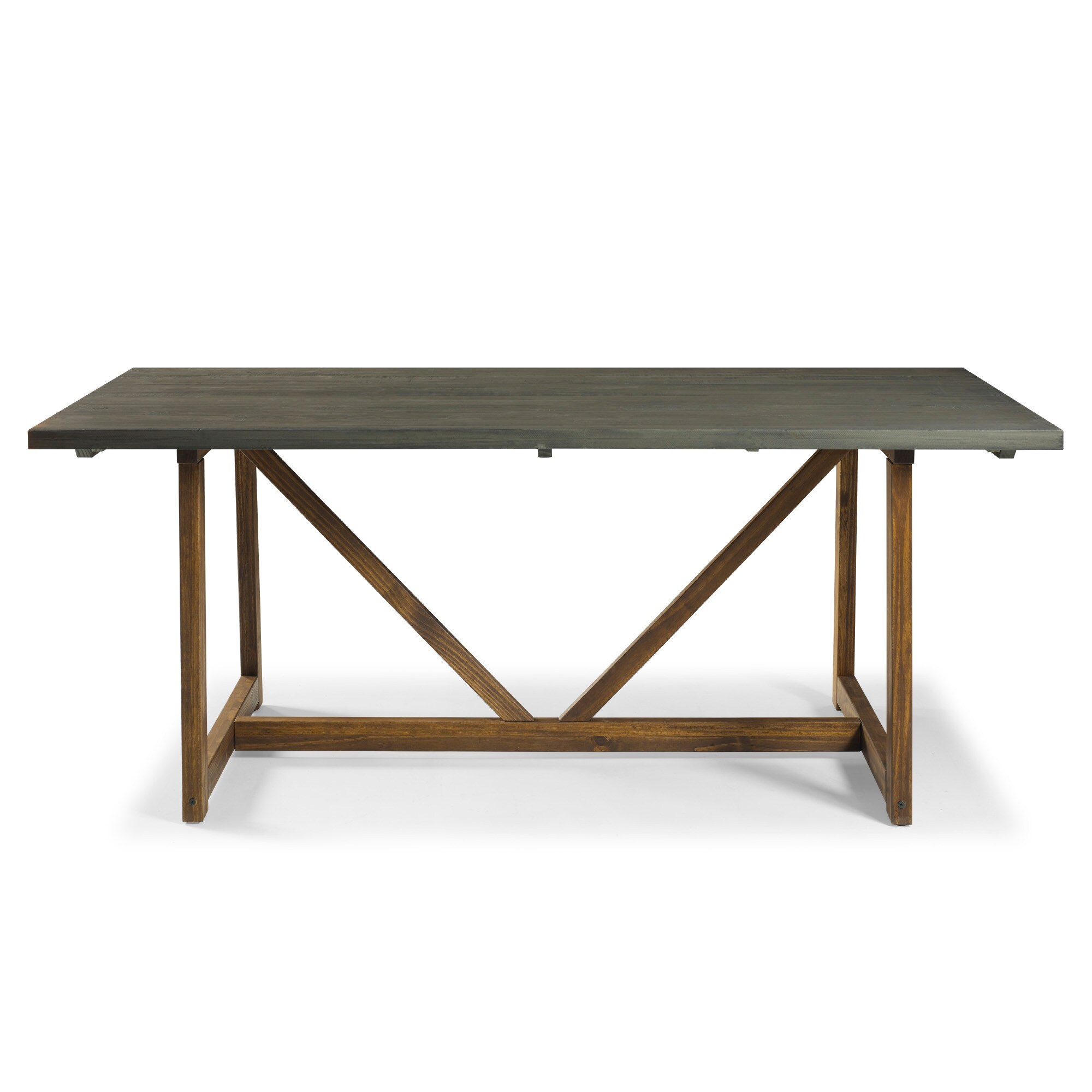 LOVMOR Modern Farmhouse Solid Wood VFrame Trestle Dining Table Grey ...