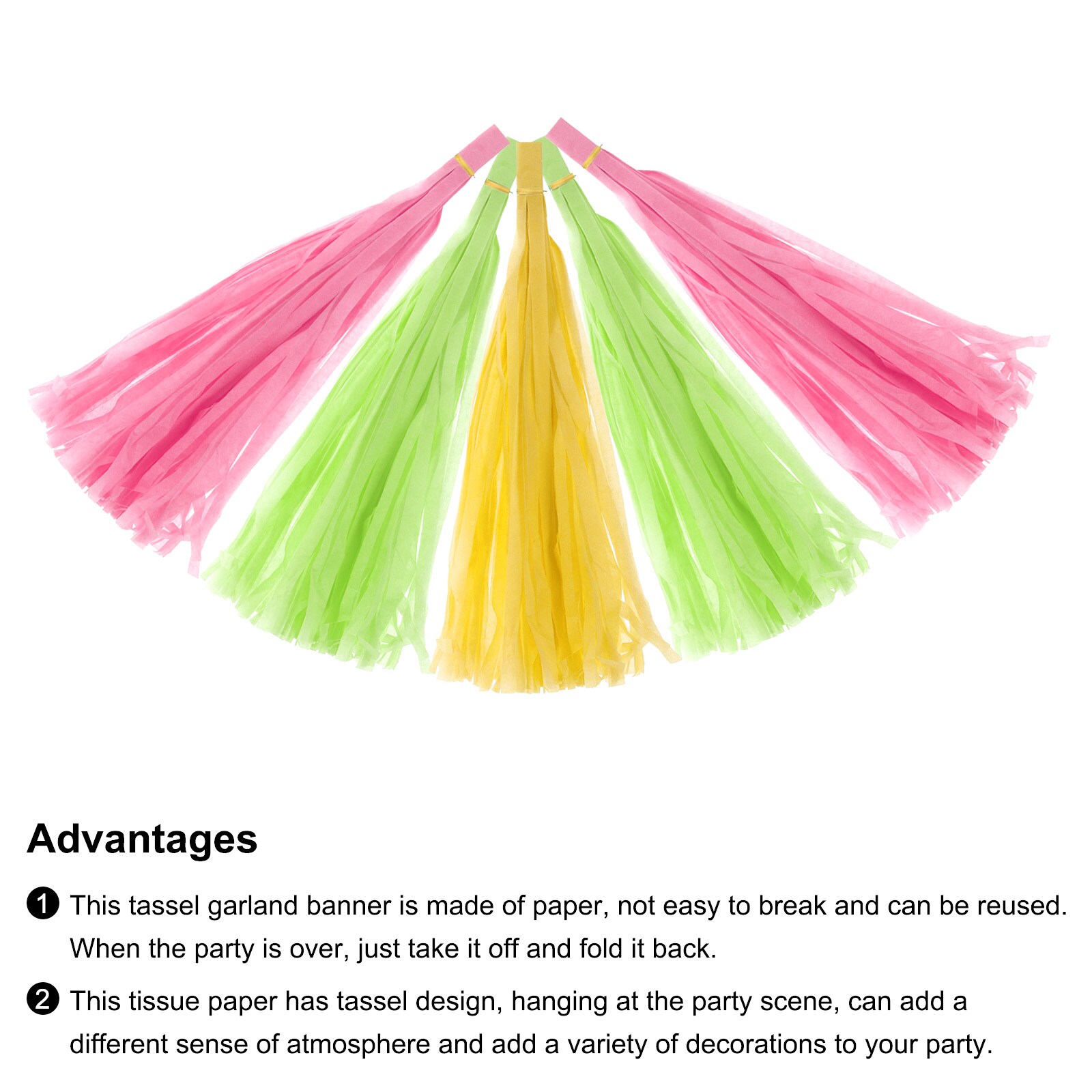 Unique Bargains 30Pcs Bright Yellow Glass Green Pink Tassel Garland ...