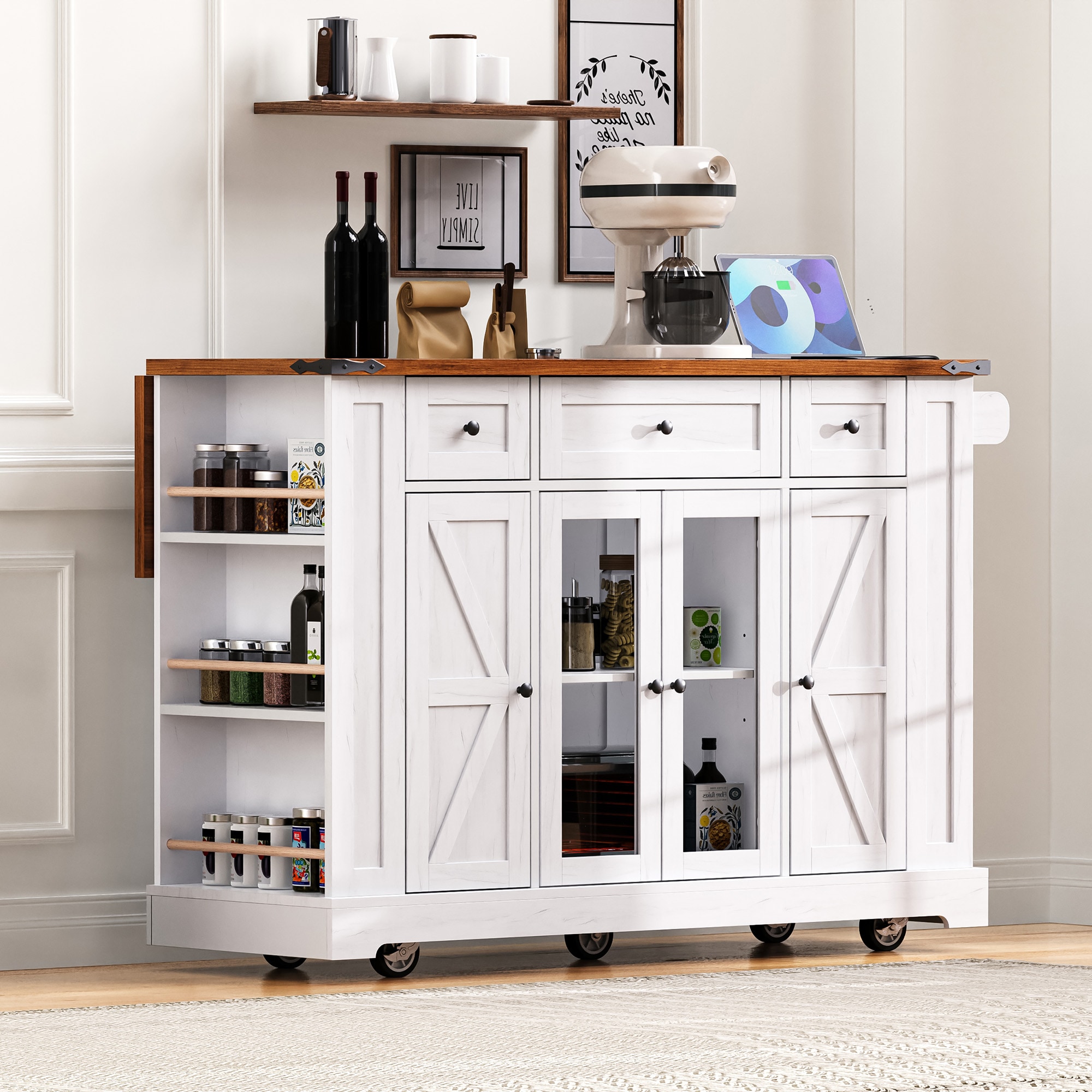 ModernLuxe Assembly Required 53inch Farmhouse Kitchen Island With Two ...
