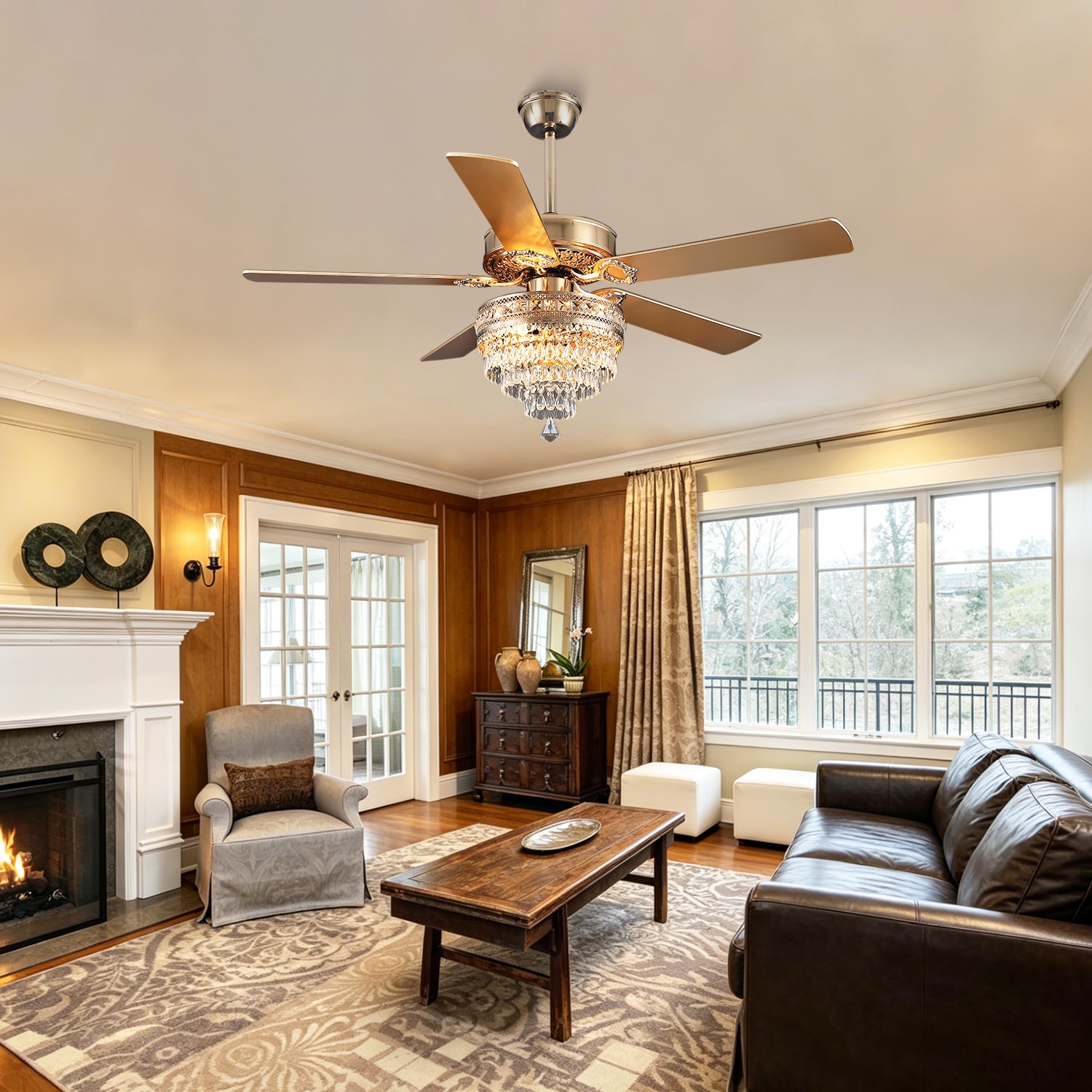 Kviflon 52 in Gold Crystal Ceiling Fan with Light Luxury Chandelier ...
