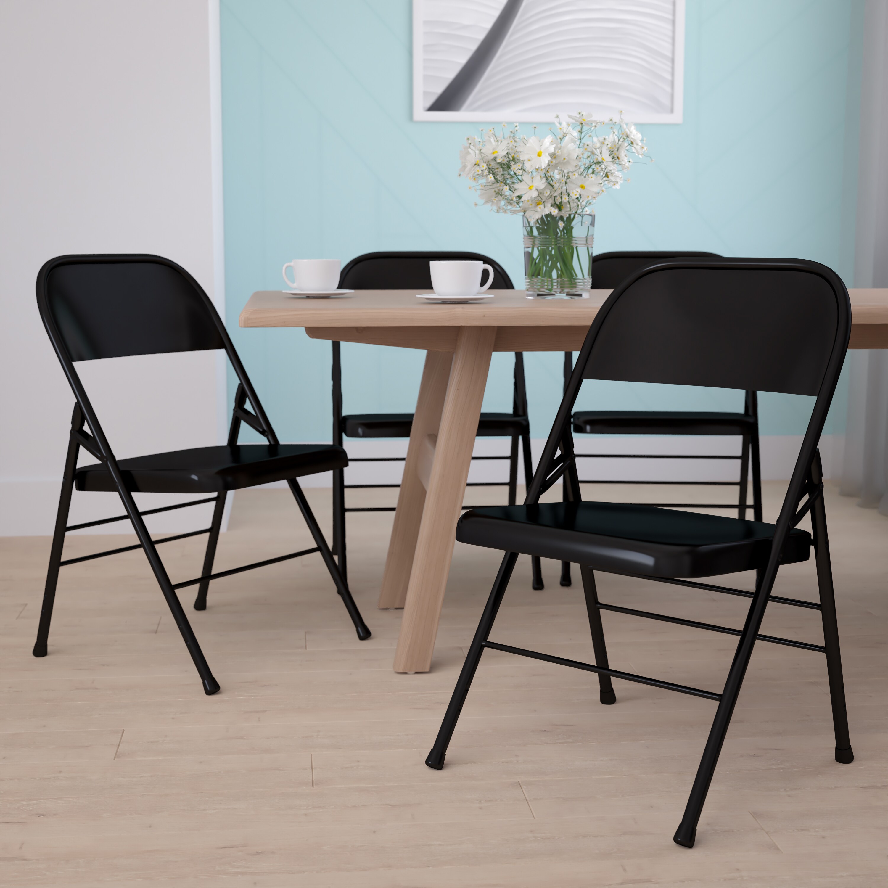 Emma + Oliver 4 Pack Triple Braced and Double Hinged Black Metal ...