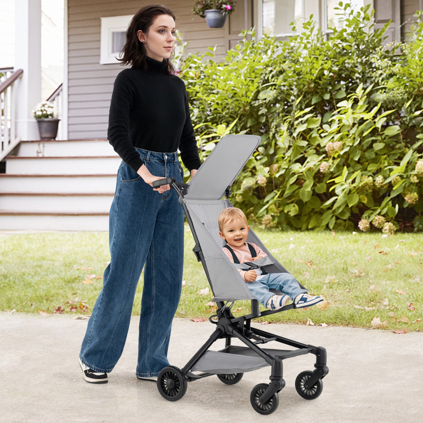 Slickblue Black Baby Stroller - Lightweight Folding with Canopy and ...