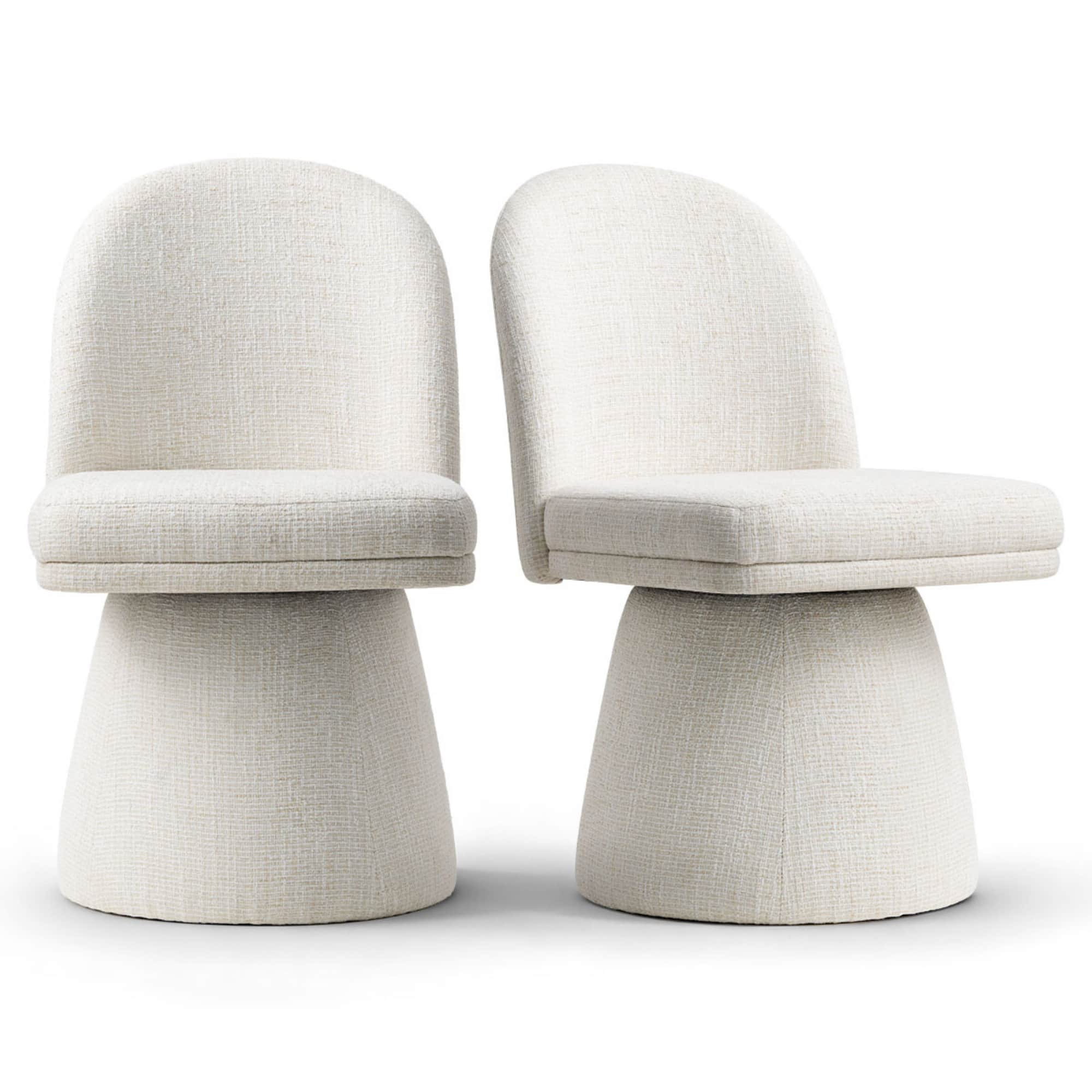 Maison Boucle Set of 2 Beige Upholstered Dining Chairs with 360 Degree ...