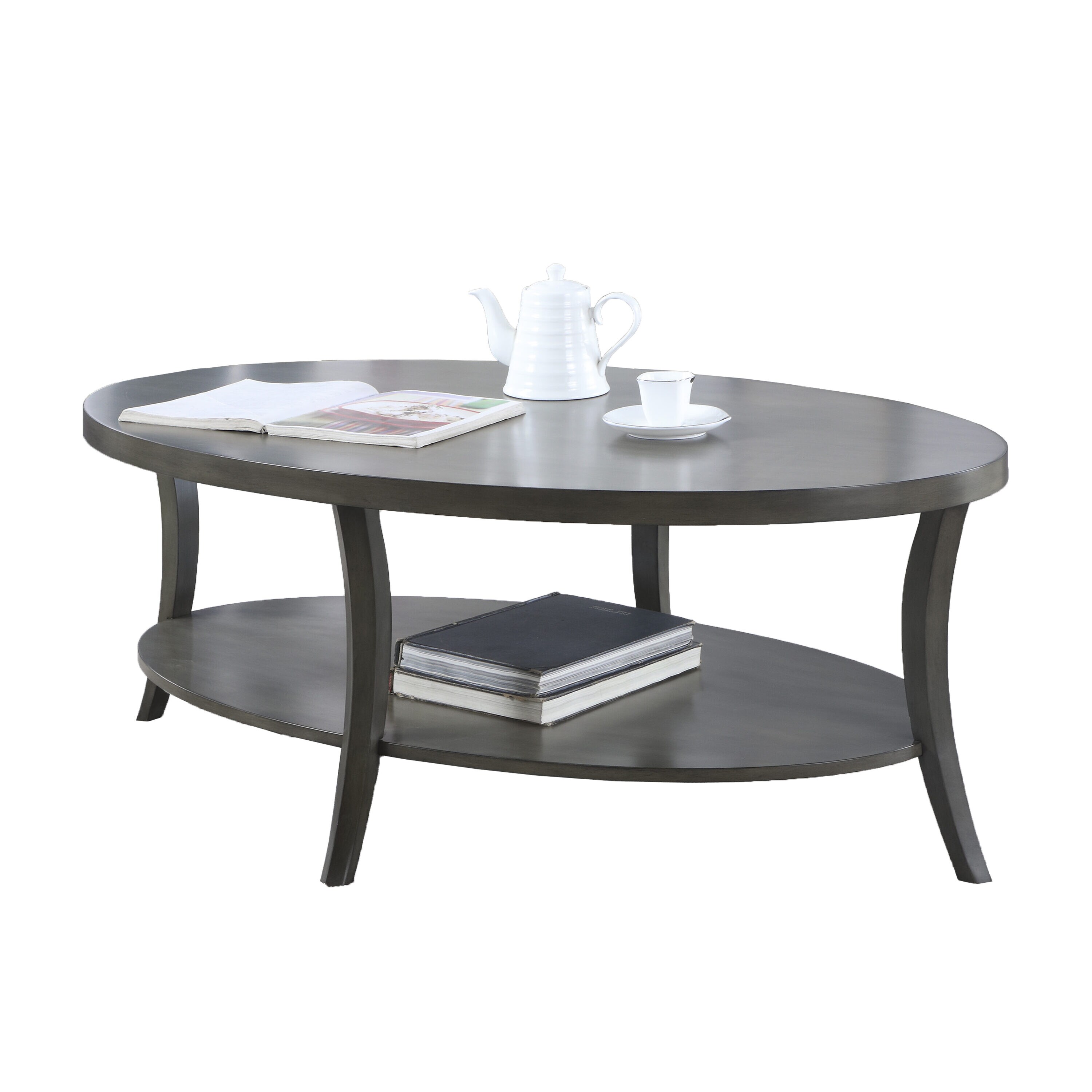 Tinyhomie Perth Contemporary Oval Shelf Coffee Table Gray in the Coffee ...