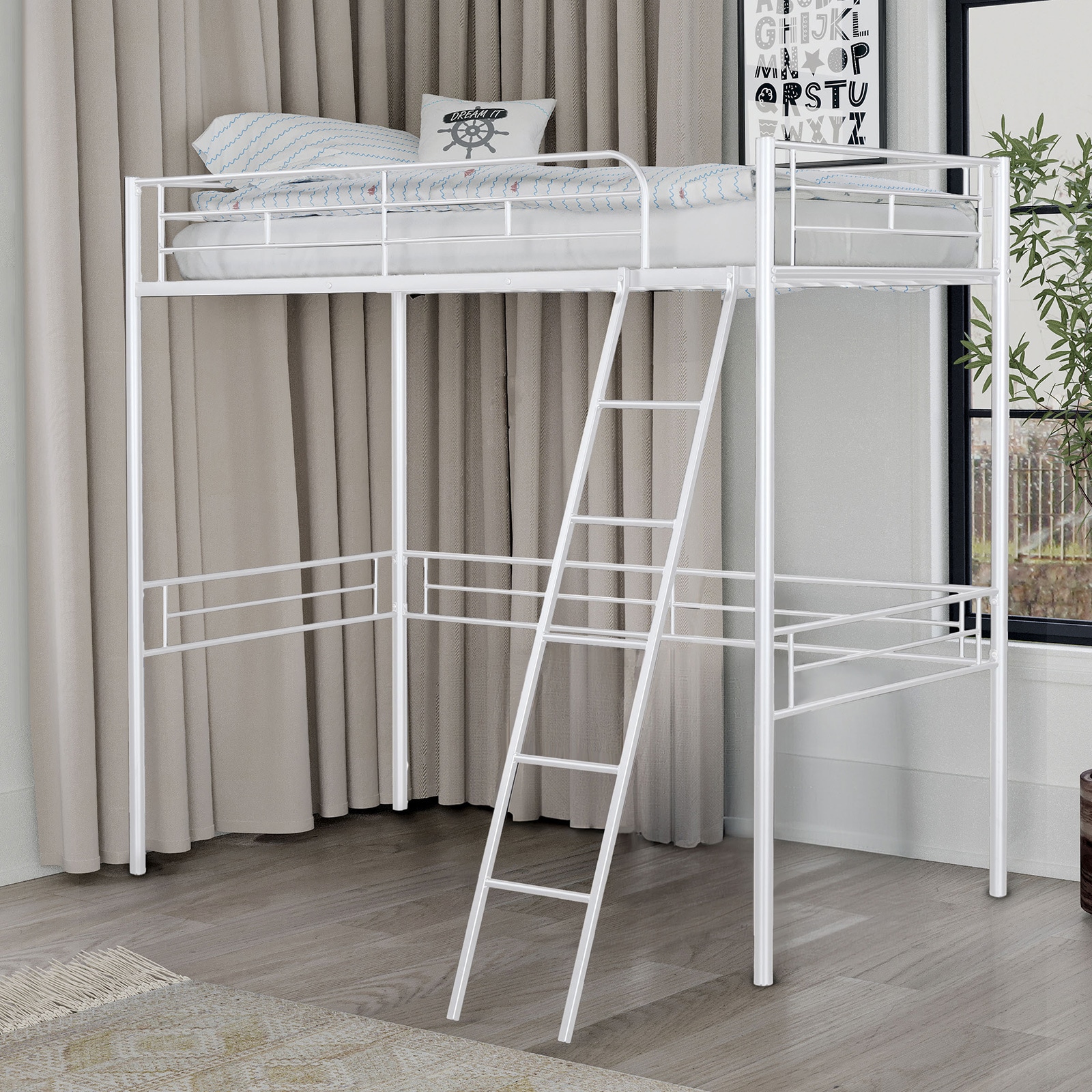 LUXEYARD Twin Loft Bed Contemporary Style With Open Area Underneath ...