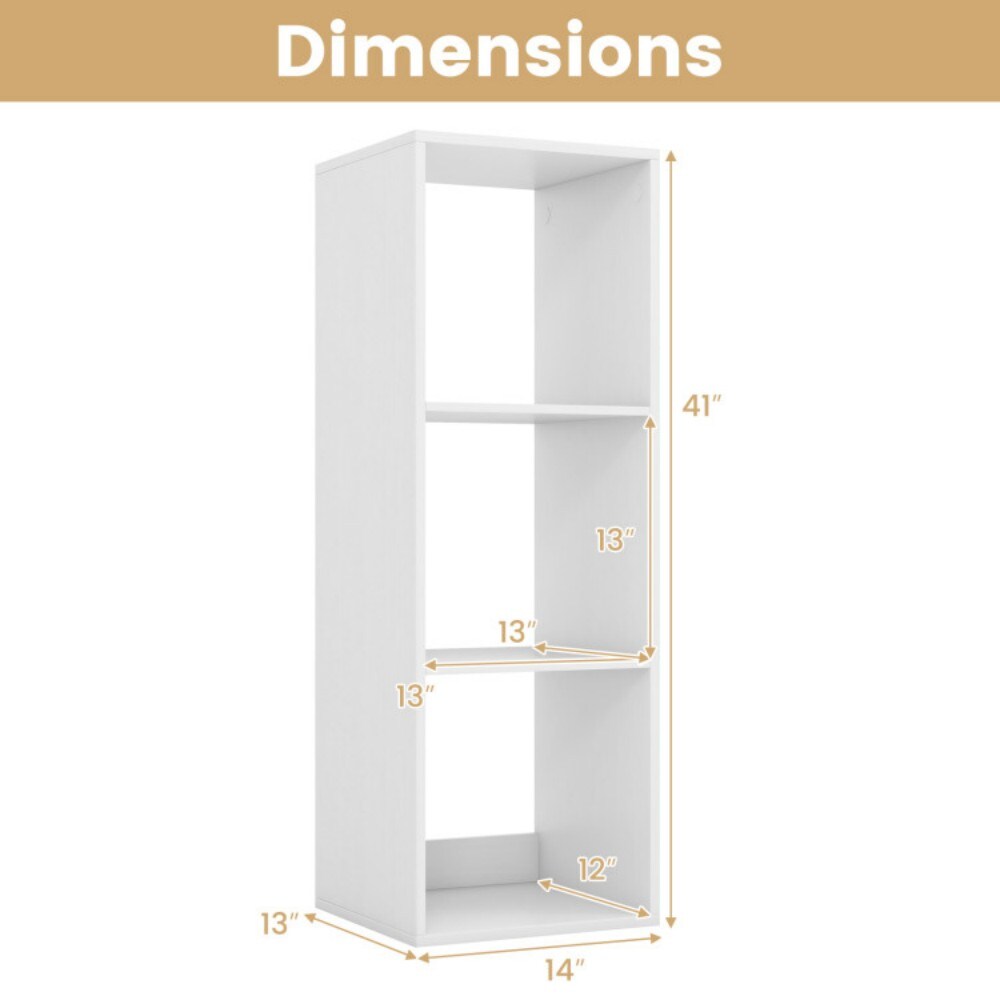 Fenbeli 3-Cube Vertical Bookshelf with Back Guardrail and Anti-Tipping ...