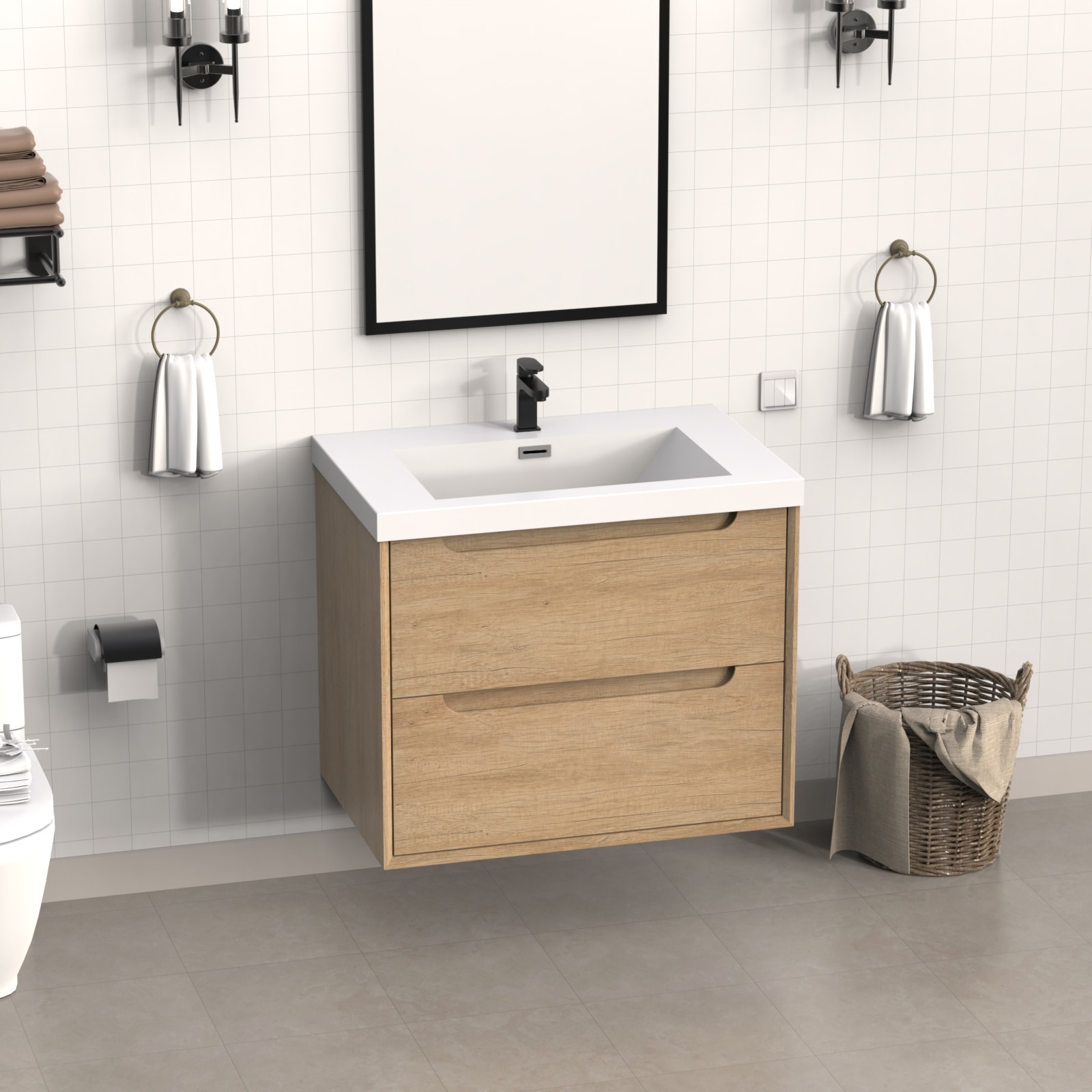 Vanfority 30 in White Resin Integrated Single Sink Bathroom Vanity Top ...