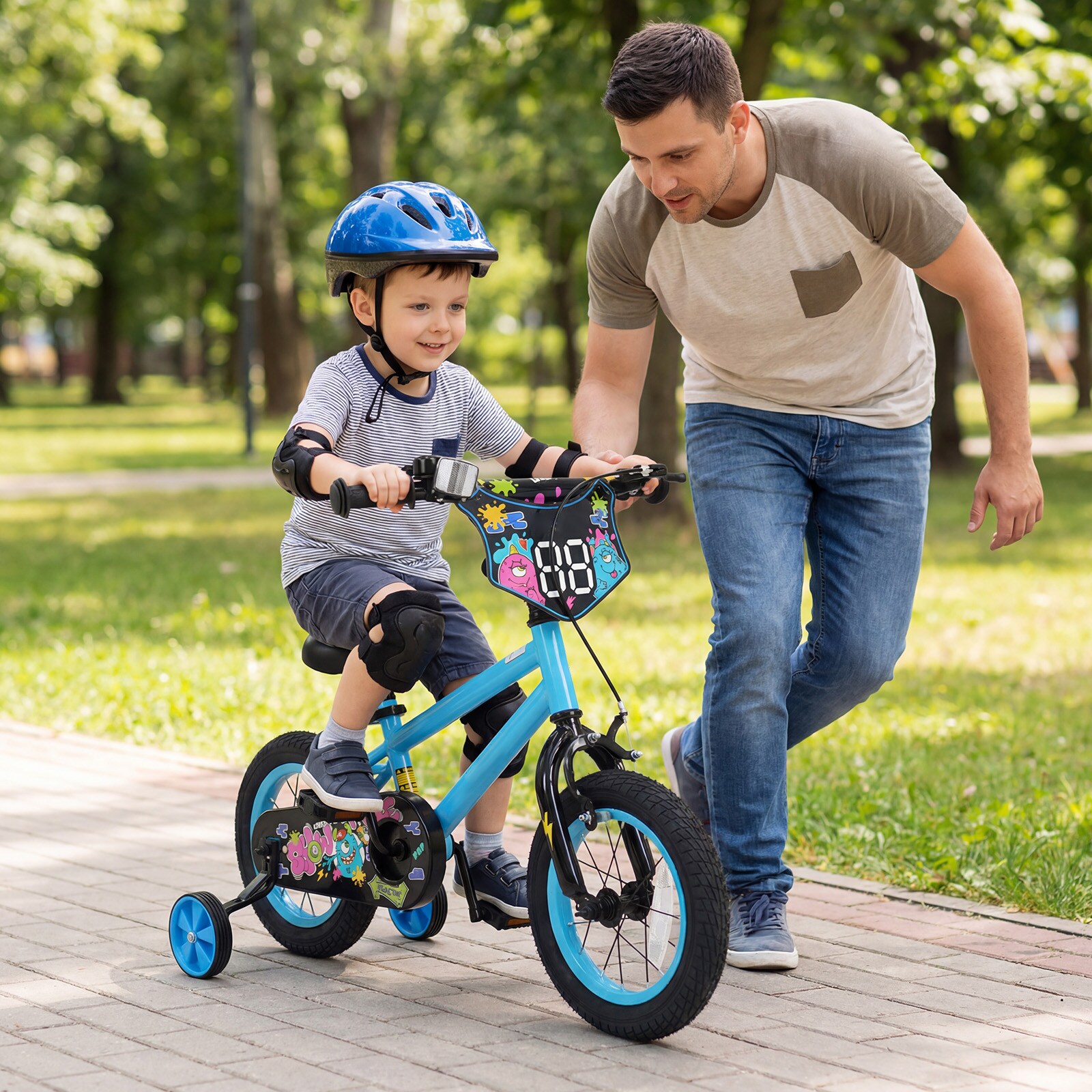 Slickblue Blue Kids Riding Bike with Adjustable Seat and Monster ...