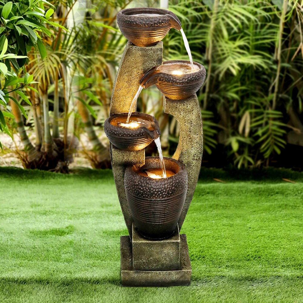 SunJet 40inH Modern Outdoor Fountain 4 Crocks Outdoor Garden Fountain ...