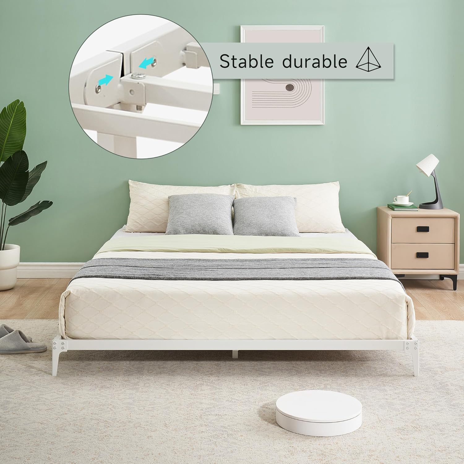 IdealHouse 6 Inch Queen Size White Heavy Duty Metal Platform Bed Frame ...