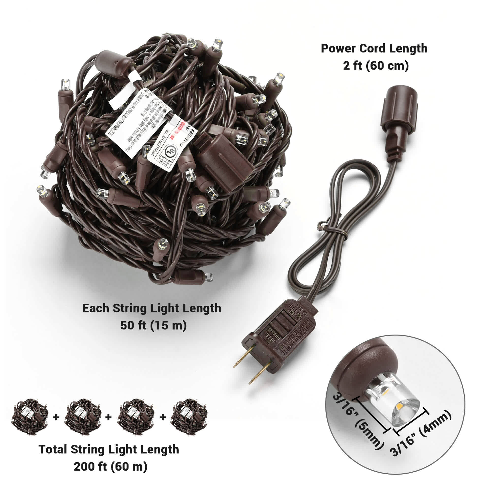 Yescom 200 Feet Christmas String Lights Grade IP65 Waterproof Dimmable ...
