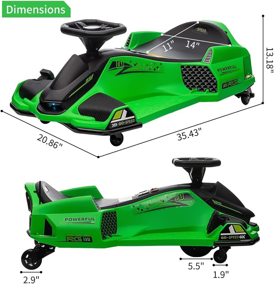 Qeetex 12V Kids Ride On Drift Car – Electric Go-Kart With Variable ...
