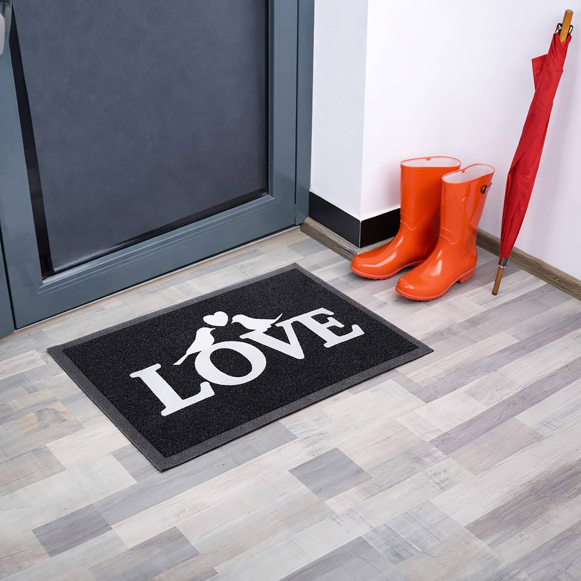 EVIDECO FRENCH HOME GOODS 16 x 24-in Outdoor Door Mat Love PVC Black in ...