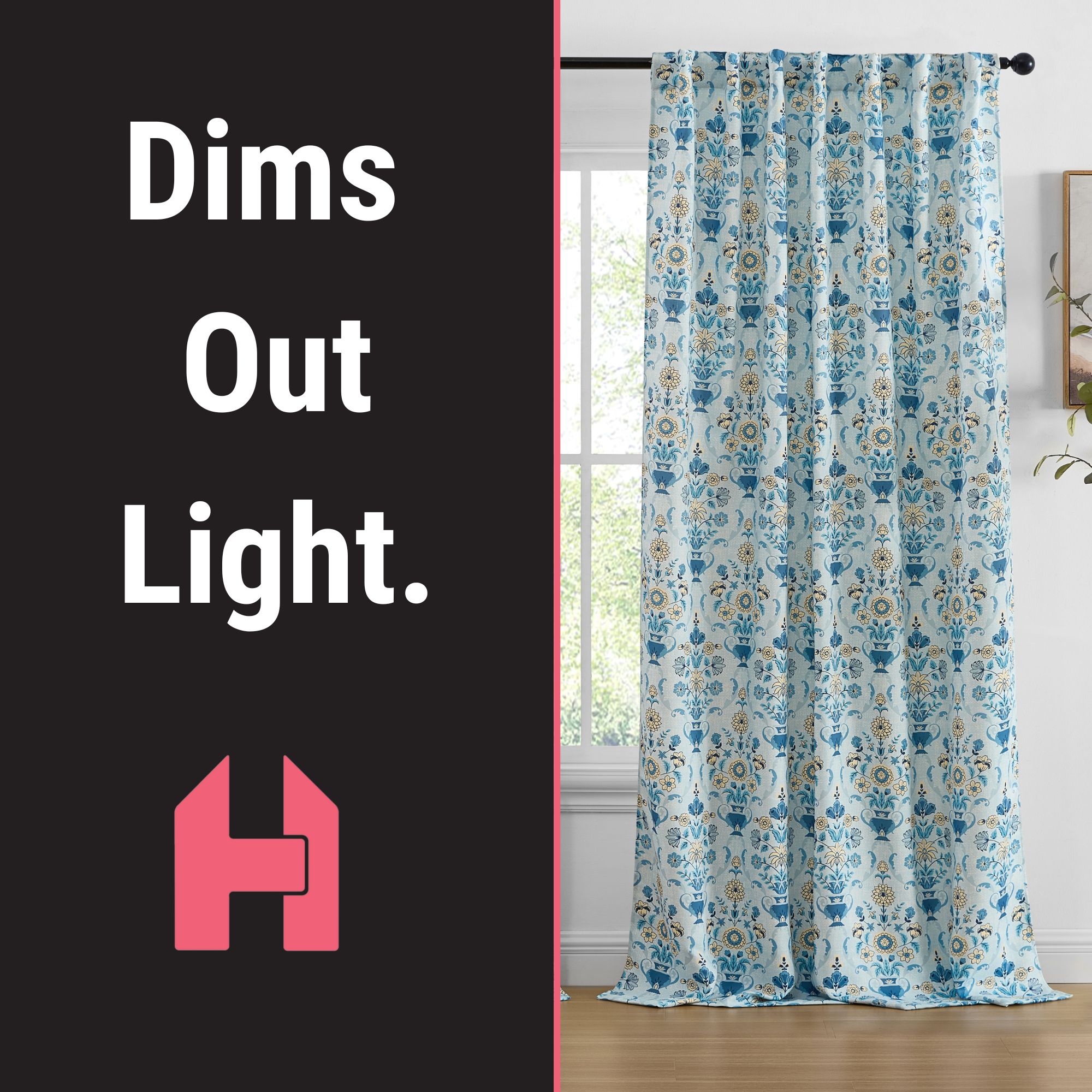 HLC.me Clara Floral Back Tab Rod Pocket Curtains - Light Filtering ...