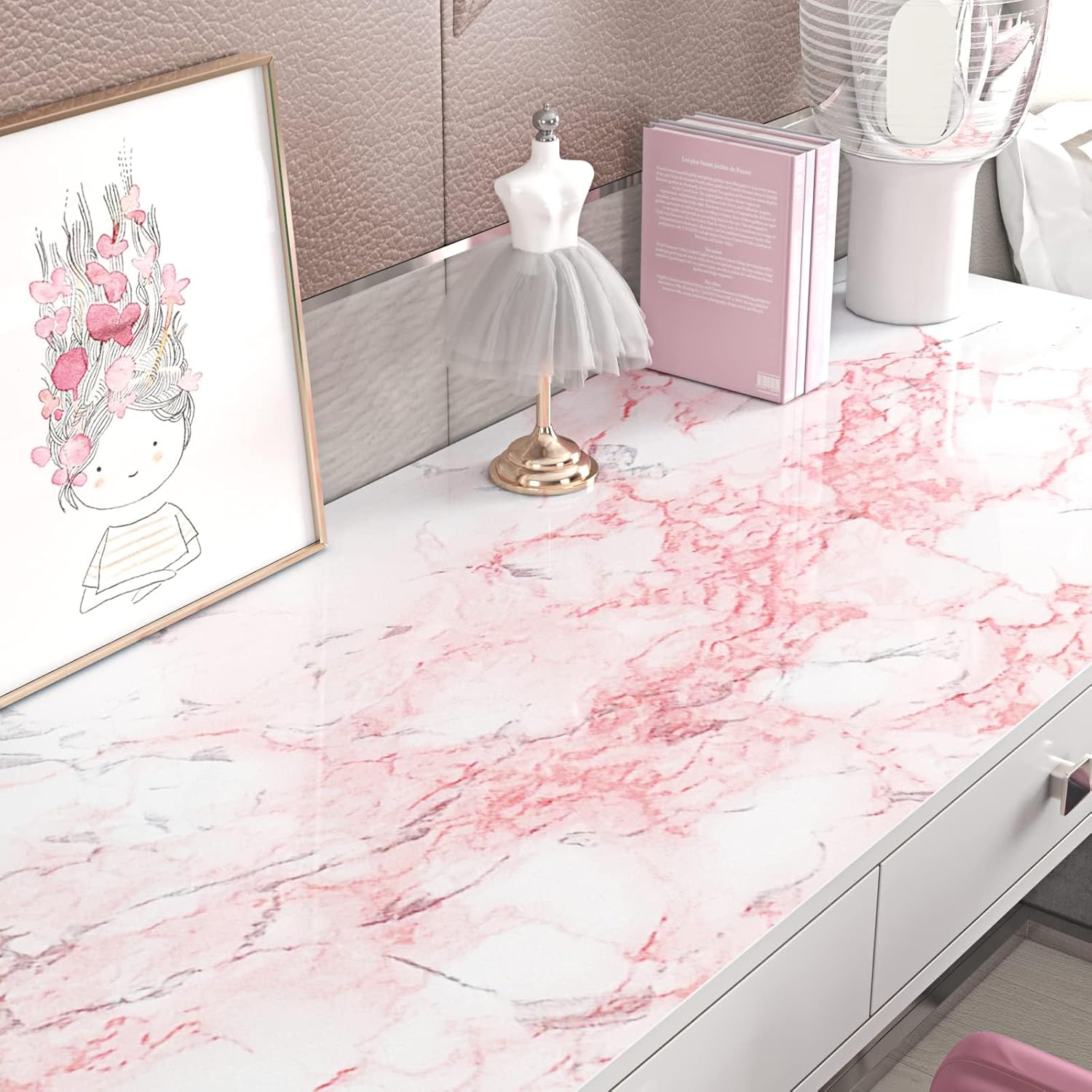 Livelynine Waterproof Pink Marble Contact Paper for Countertops Peel ...