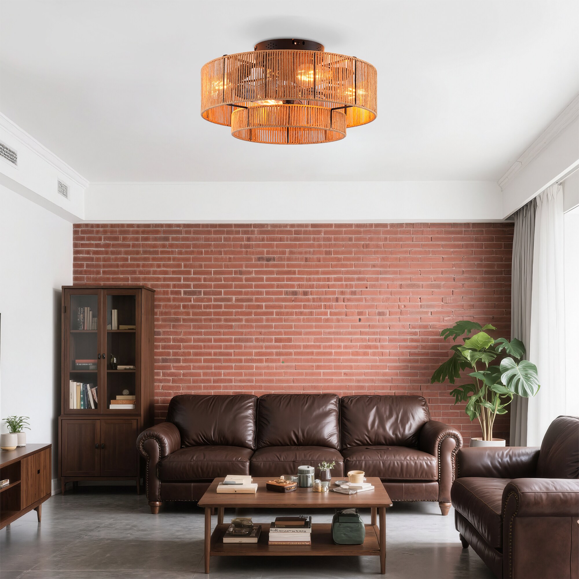 Afoxsos 20 inch double tier rope caged flush mount ceiling fan with ...