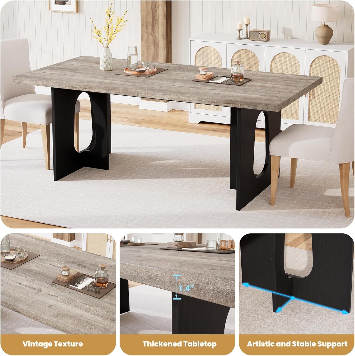 Garvee 71 in Long Dining Table for 6-10 People/ Farmhouse Kitchen Table ...