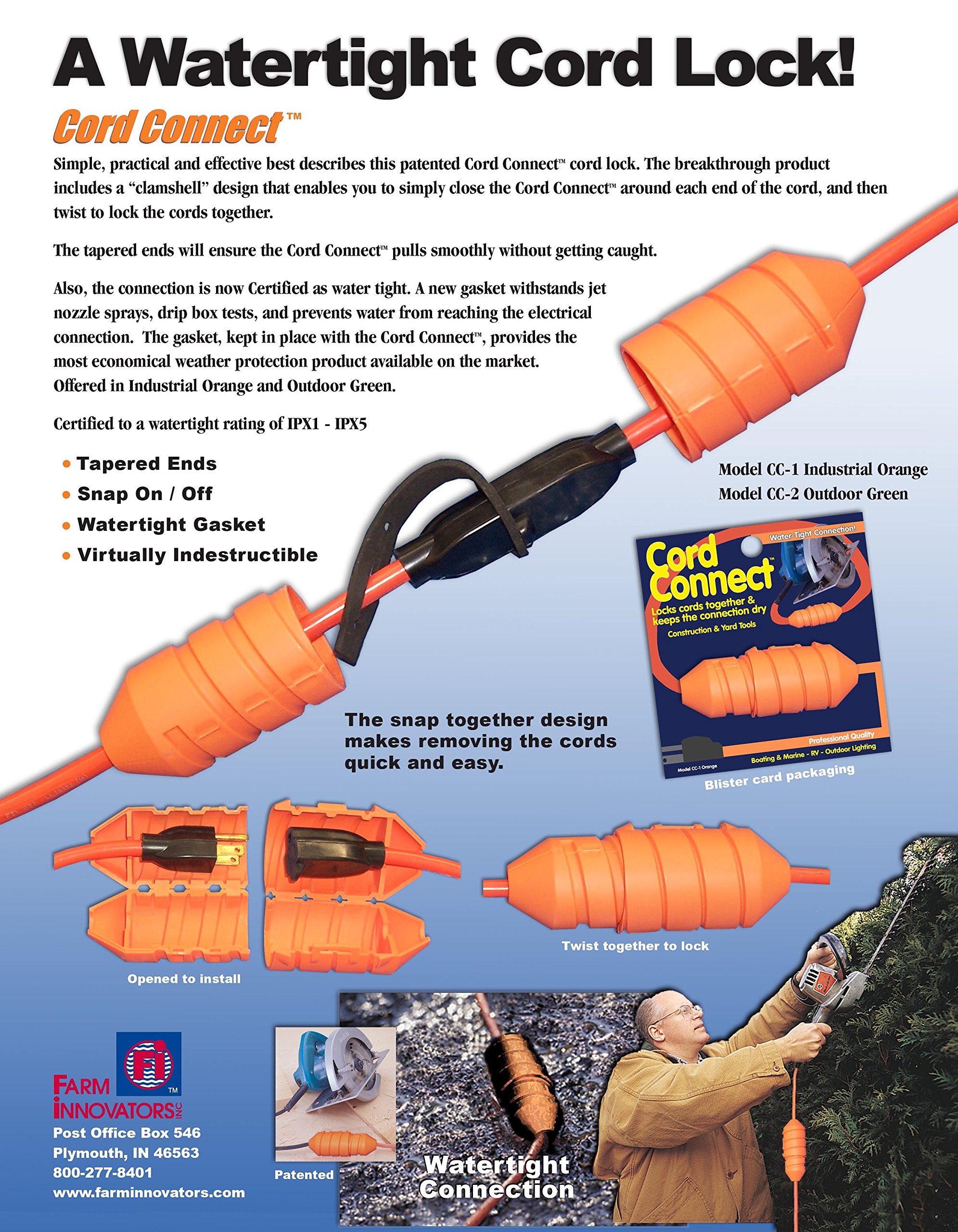 Farm Innovators CC 1 Cord Connect Watertight Extension Cord Lock Orange ...
