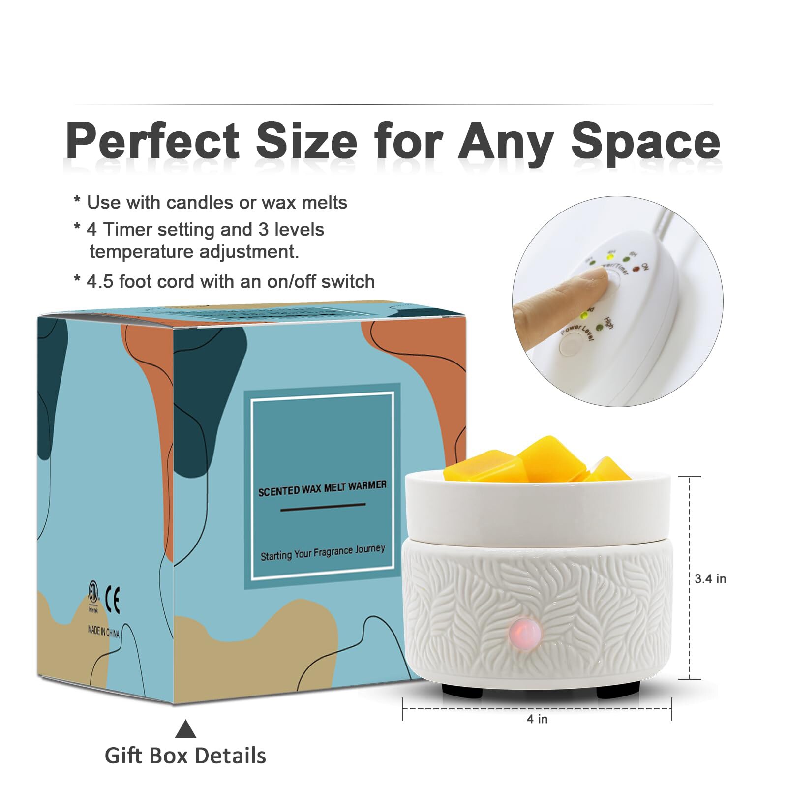 Anqtovp Ceramic Wax Melts Warmer 3 in 1 Essential Oil Burner Timer ...