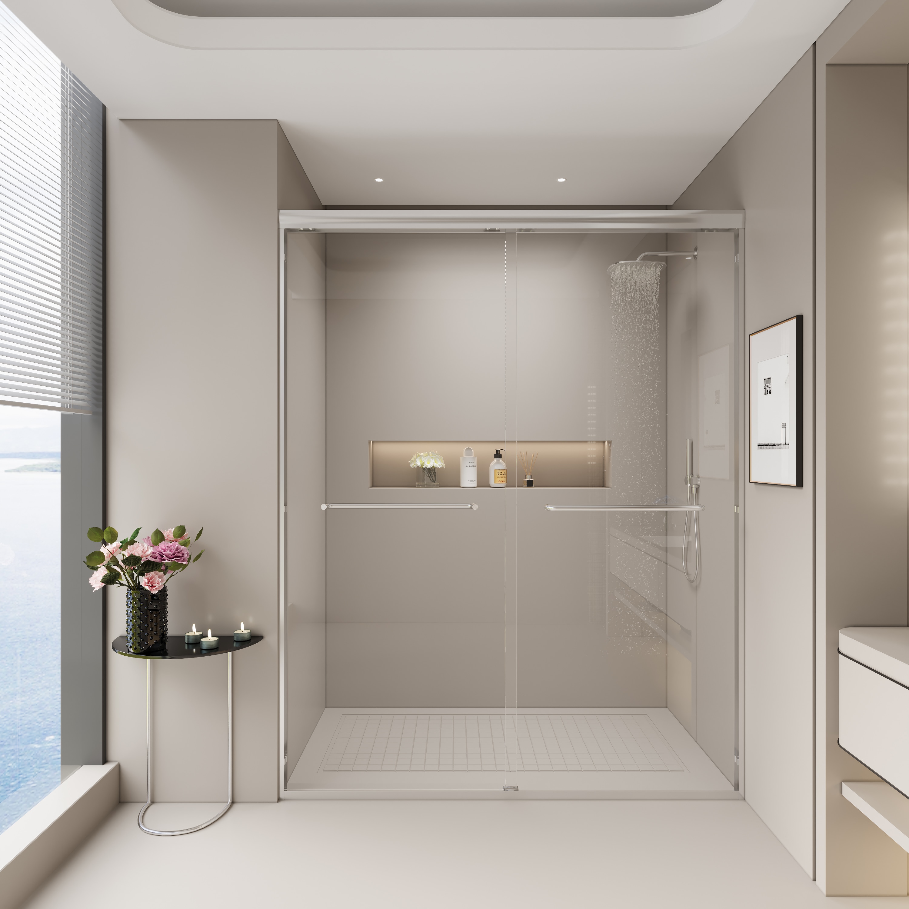 Tatayosi 56-60W x 72H Semi-Frameless Double Sliding Walk-in Shower Door ...